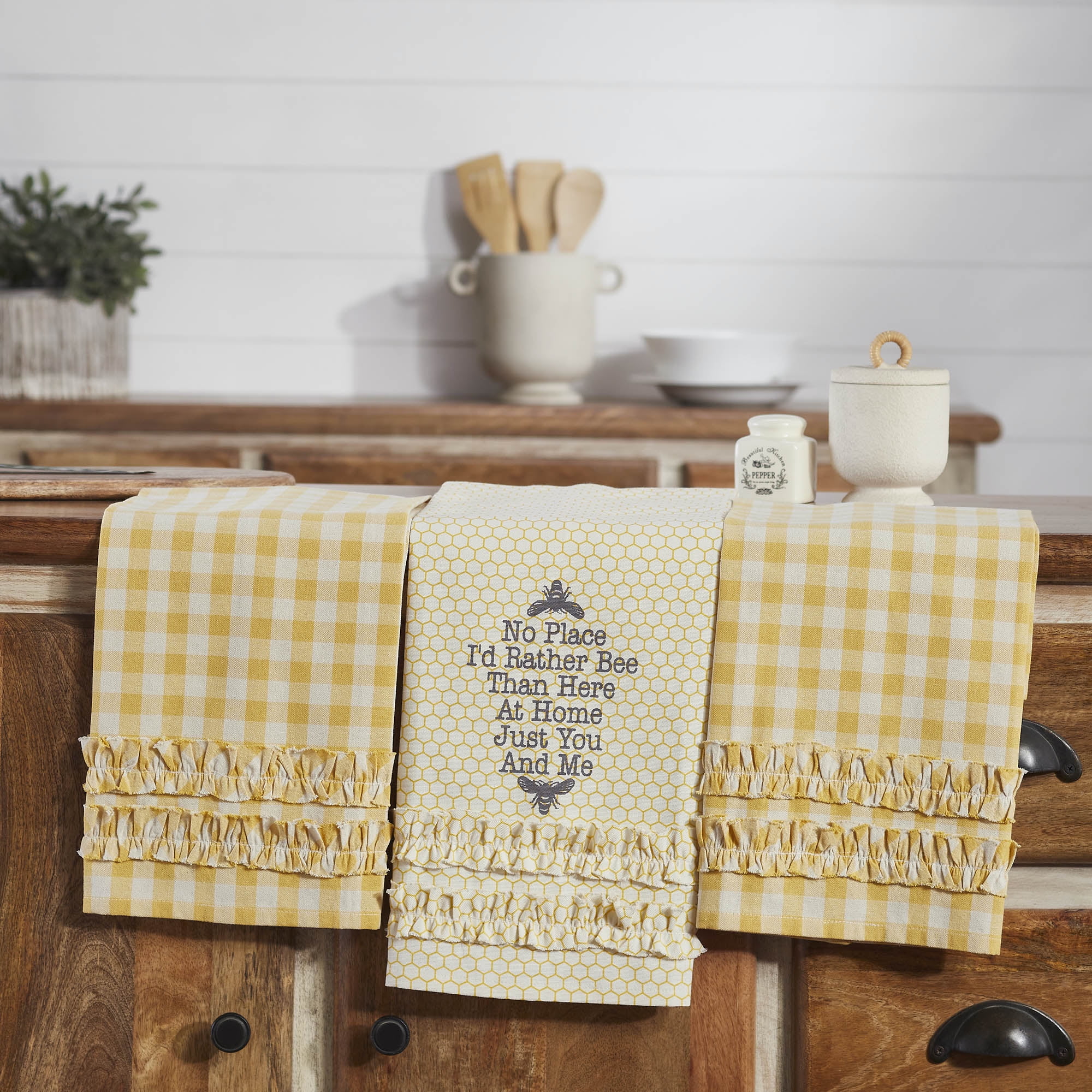 VHC Brands Cotton Kitchen Towel set of 3, Distressed Appearance, Tea ...