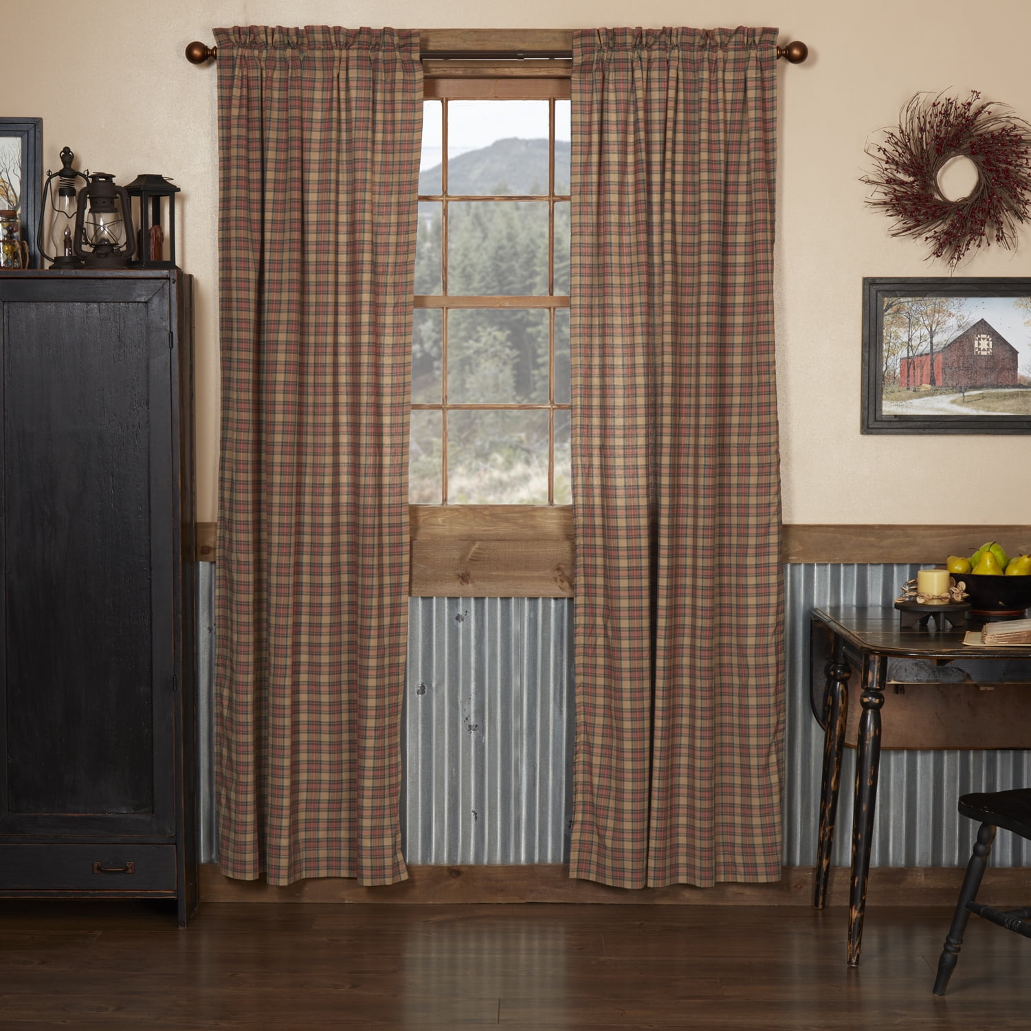 VHC Brands Crosswoods Plaid Cotton Primitive Curtains Rod Pocket Tie ...