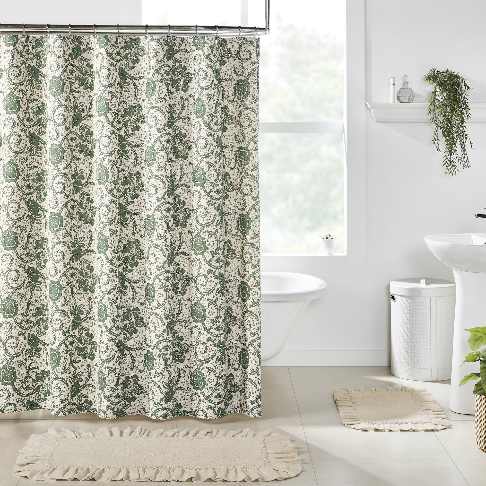 VHC Brands Dorset, Farmhouse Bathroom Shower Curtain, Floral, Green ...