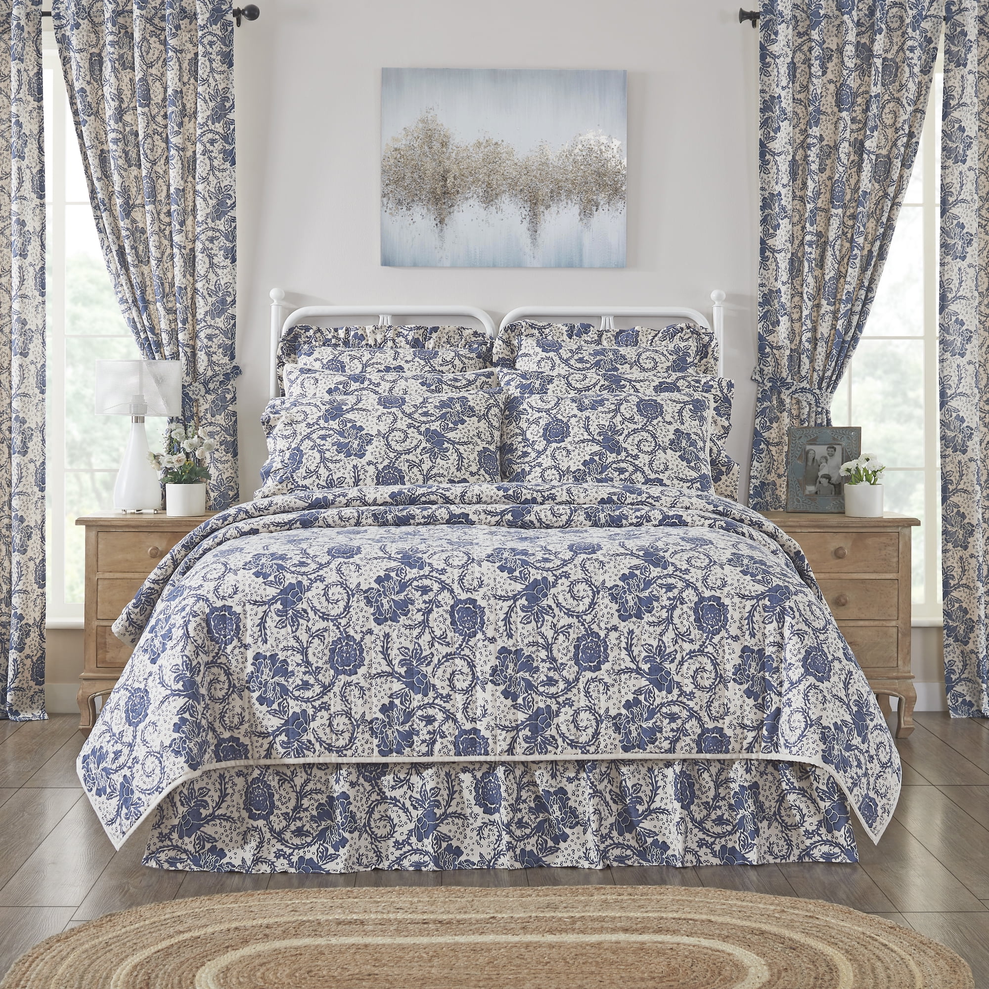 VHC Brands Dorset, Farmhouse Quilt Reversible Floral, King, Navy ...