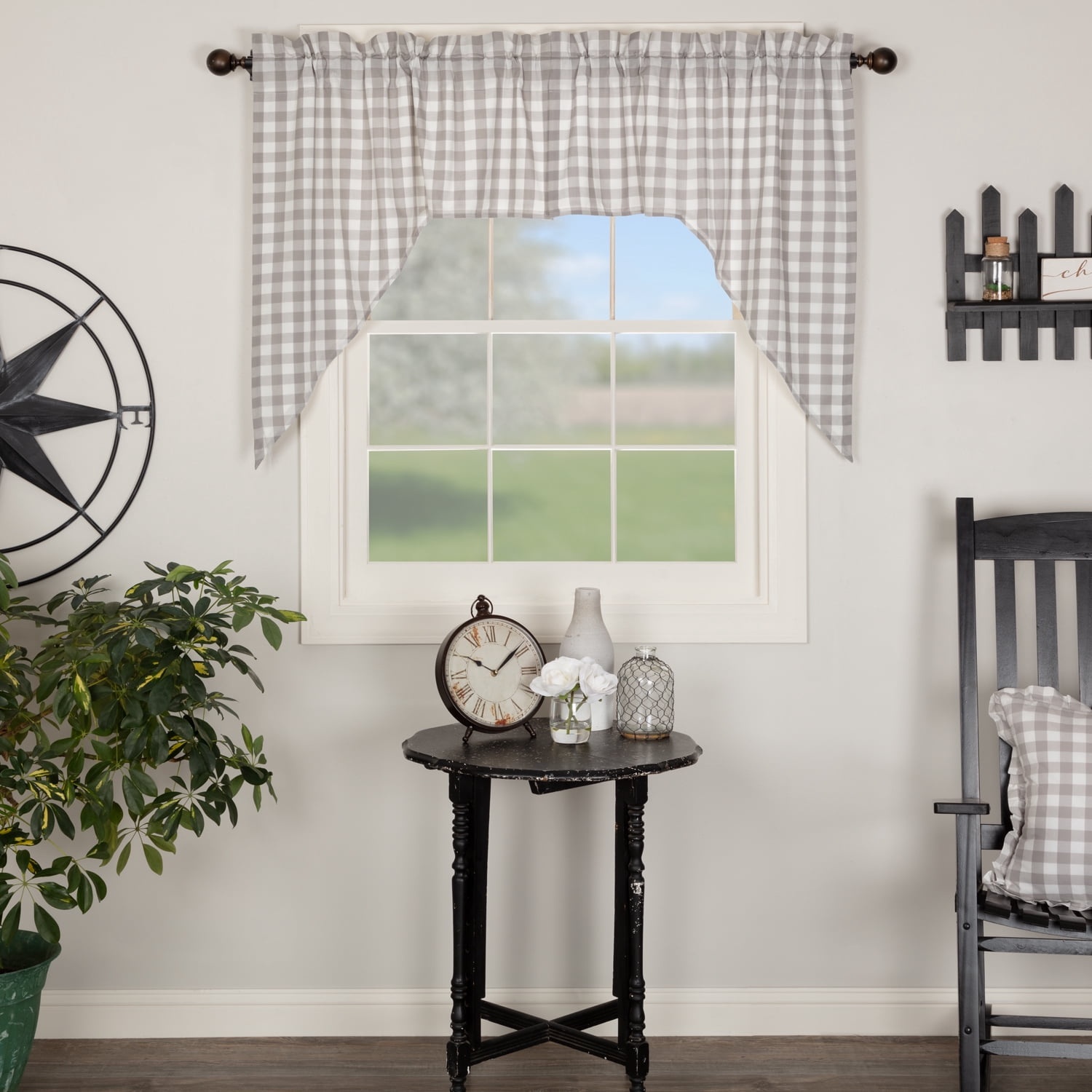 VHC Brands Farmhouse Kitchen Window Curtains-Annie Buffalo Check White ...