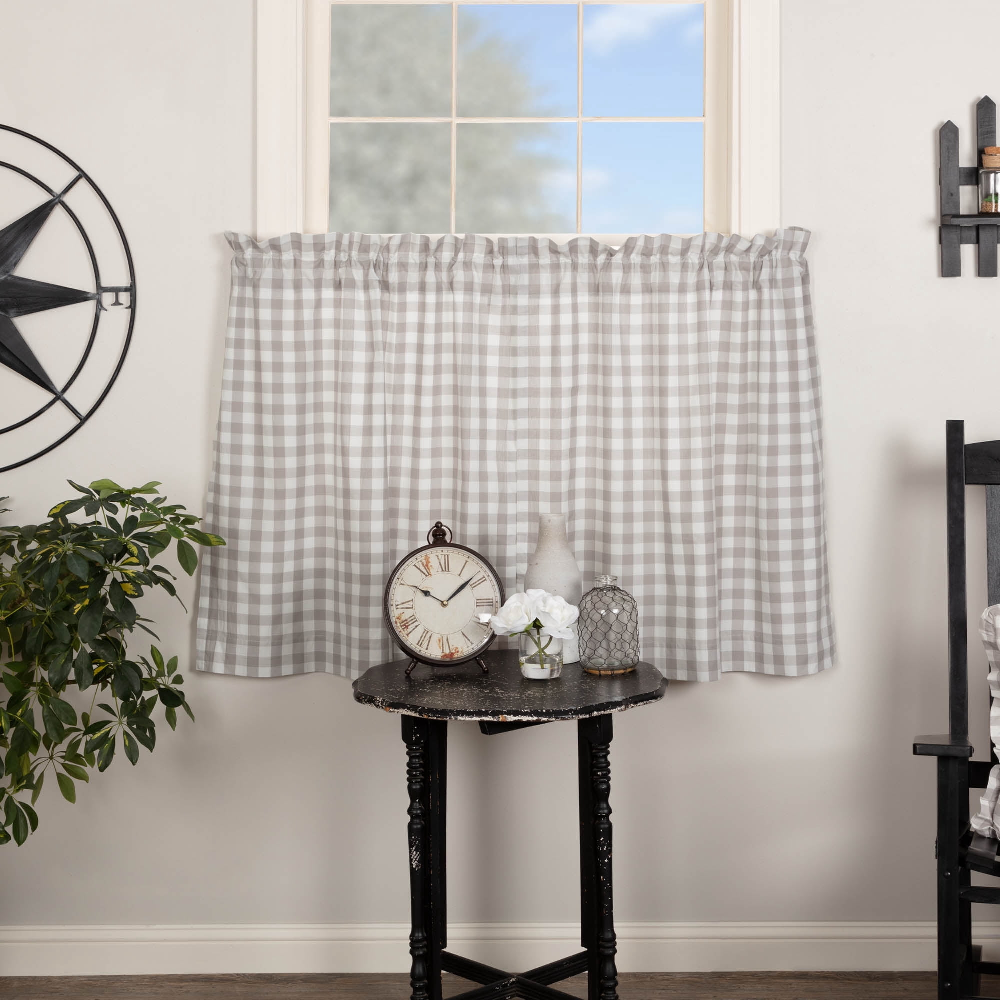 VHC Brands Farmhouse Kitchen Window Curtains-Annie Buffalo Check White ...