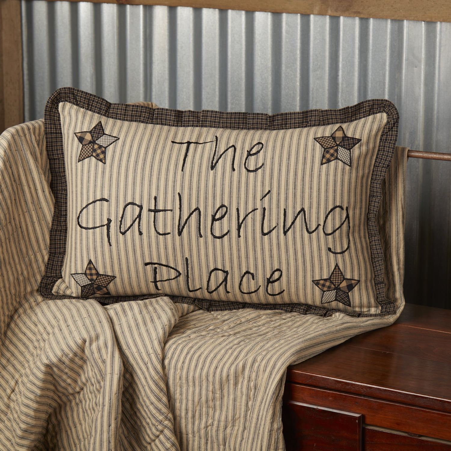 VHC Brands Farmhouse Star The Gathering Place Text Cotton Primitive ...