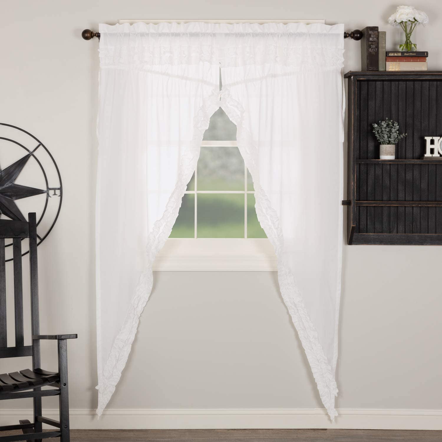 VHC Brands Farmhouse Swag Pair White Rod Pocket Ruched Kitchen Window ...