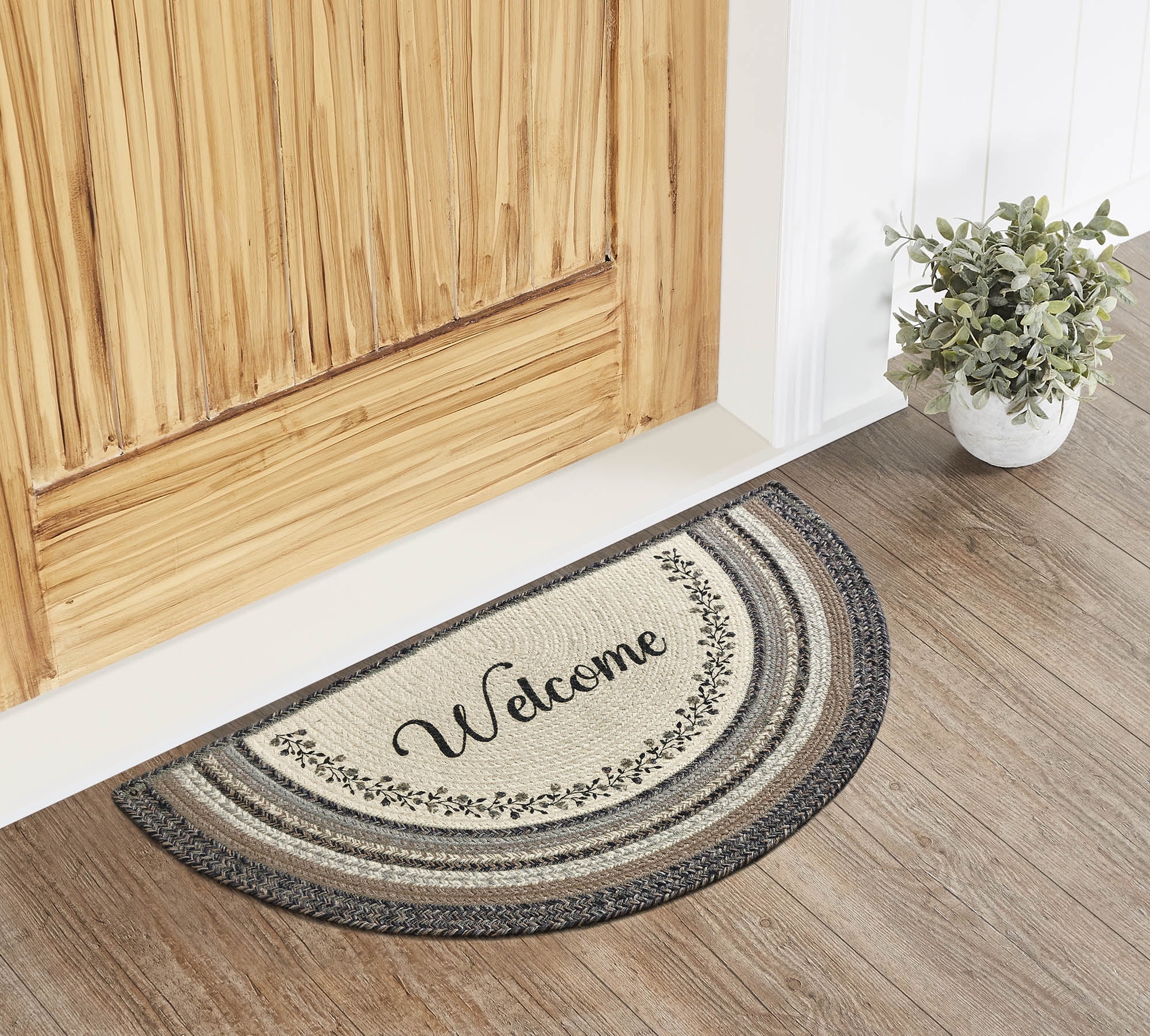 VHC Brands Floral Vine Jute Half Circle Welcome Mat w/Pad 19.5x36 ...