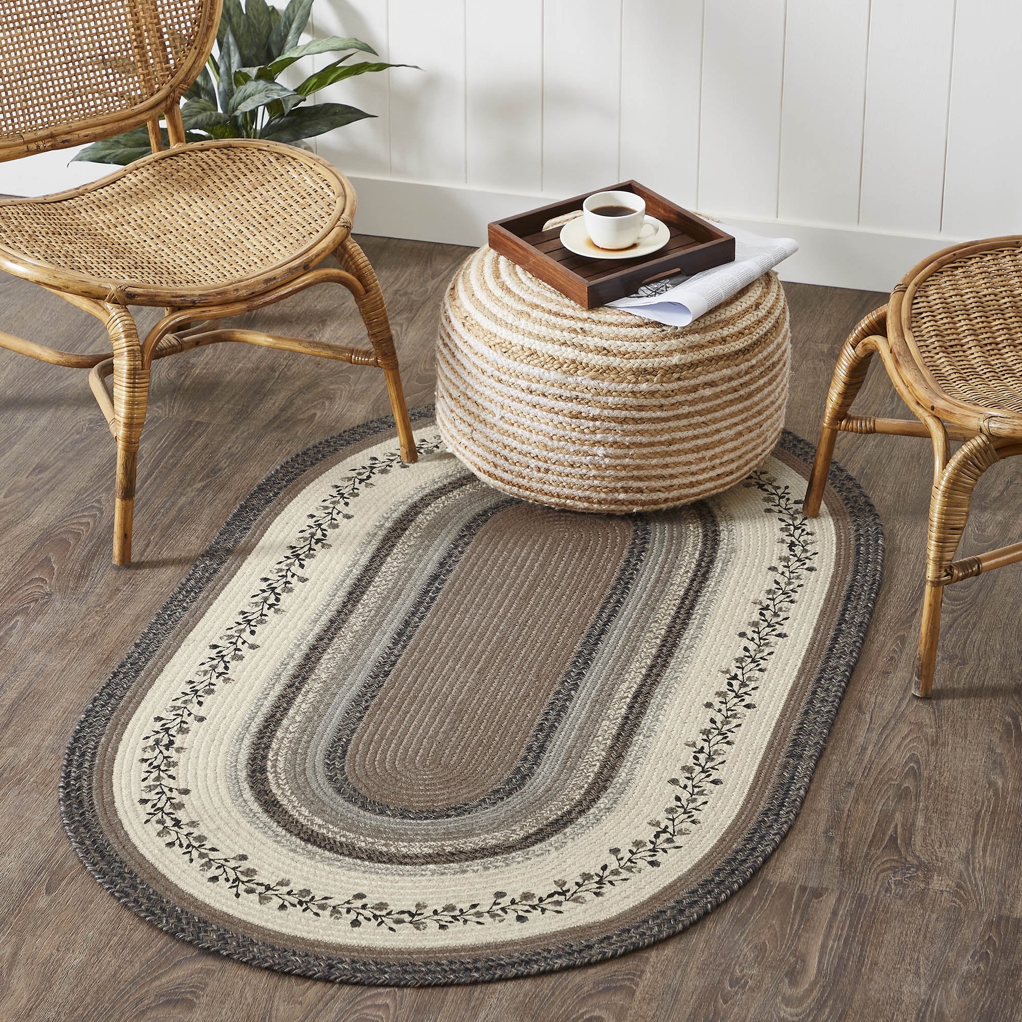 VHC Brands Floral Vine Jute Oval Rug w/Pad 36x60 - Walmart.com