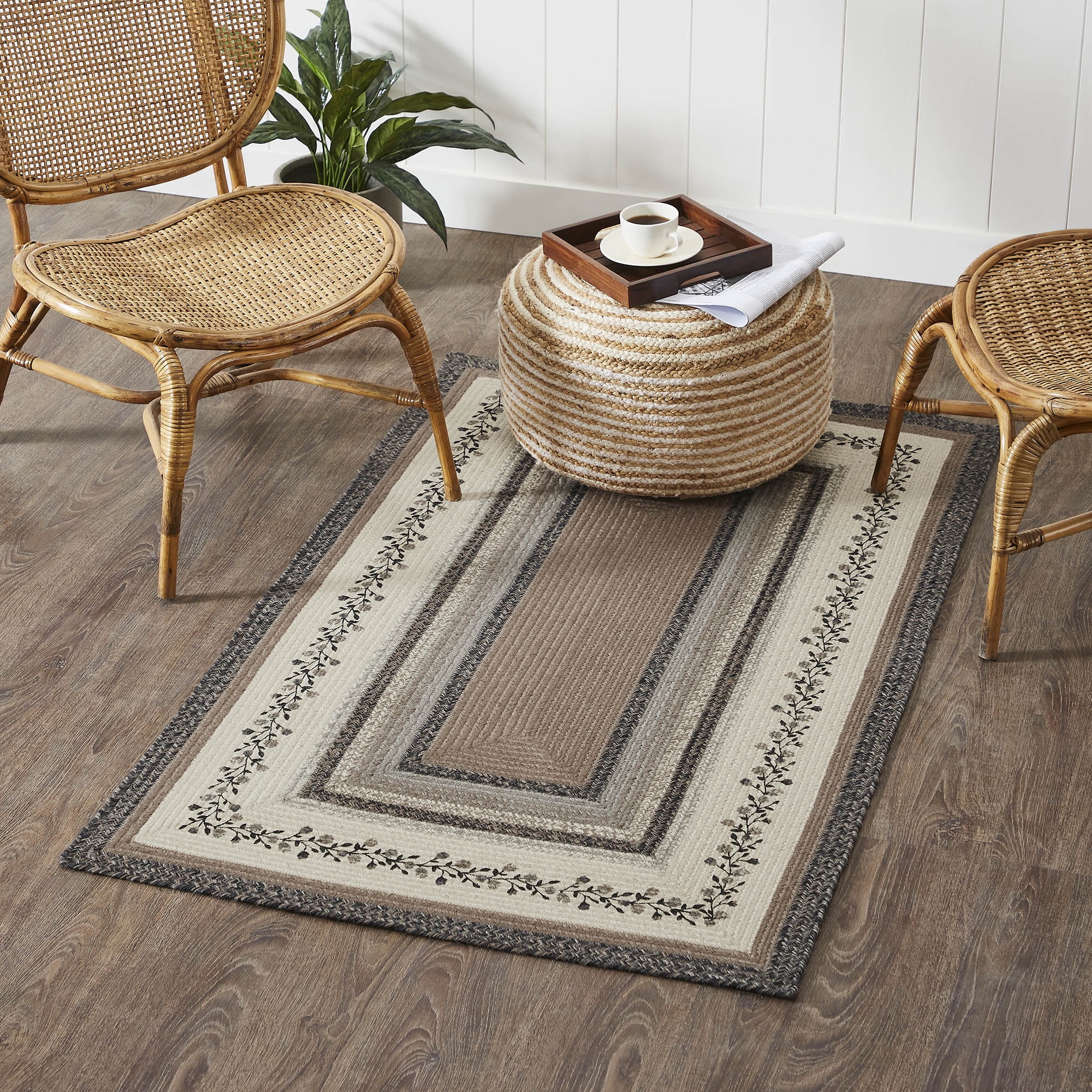 VHC Brands Floral Vine Farmhouse 36"x60" Area Rug Black Stenciled ...