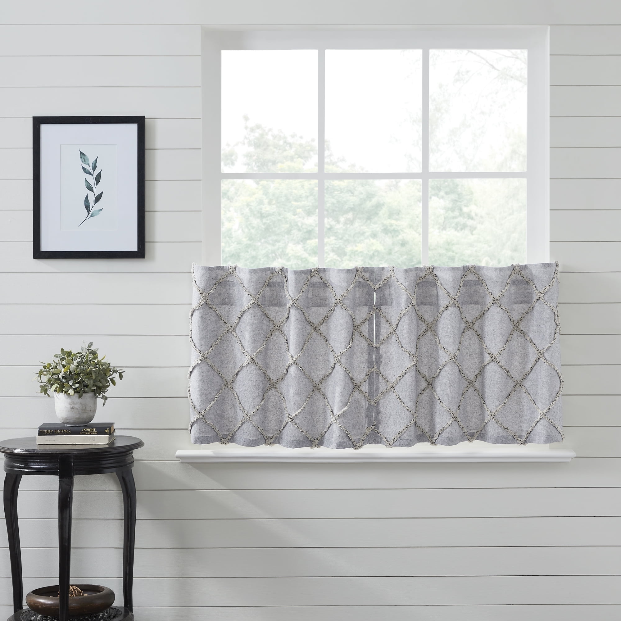 VHC Brands Frayed Lattice Curtain Tier, Creme & Black, 24x36, Set of 2 ...