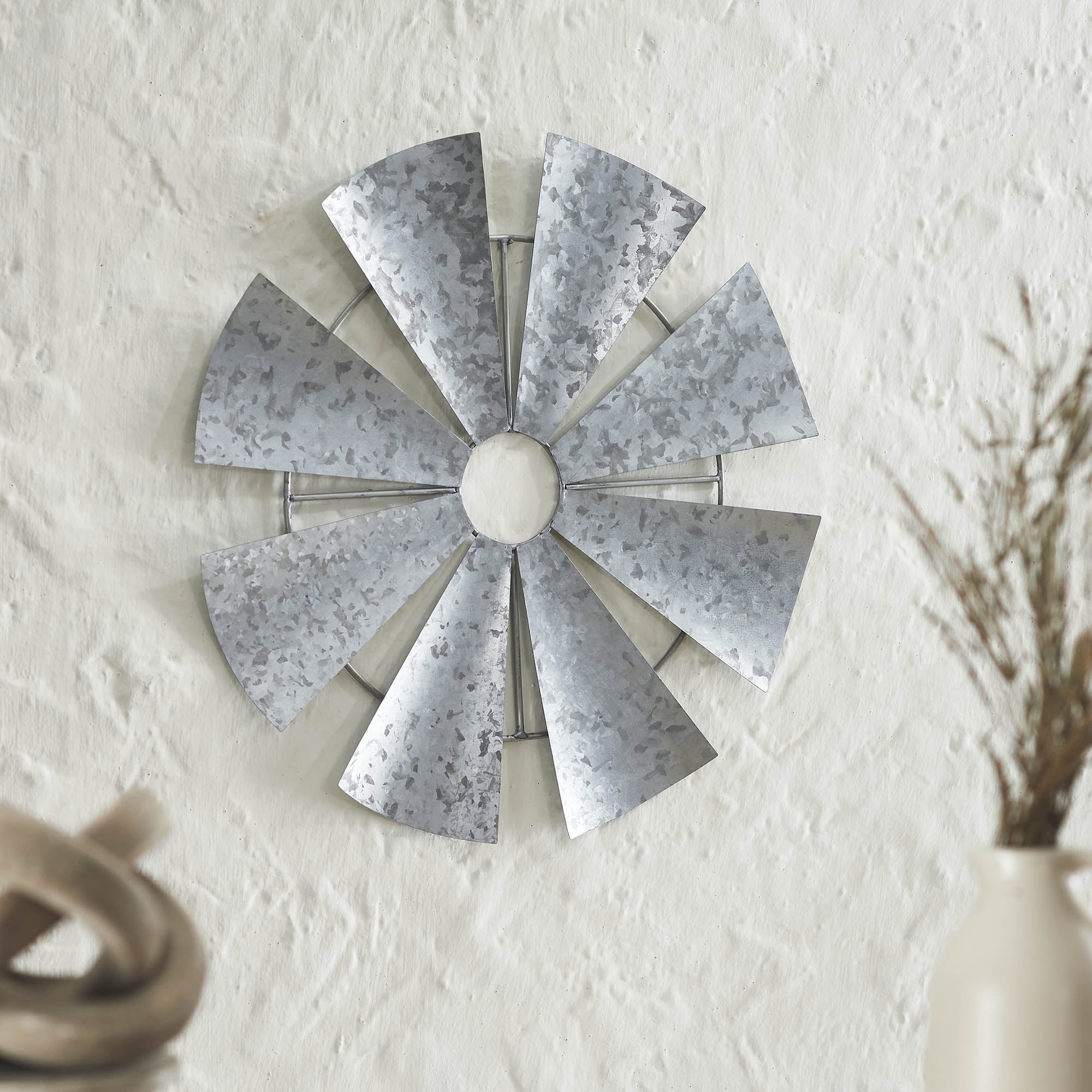 VHC Brands Galvanized Metal Windmill Blades Wall Hanging 16.75x16.75 ...