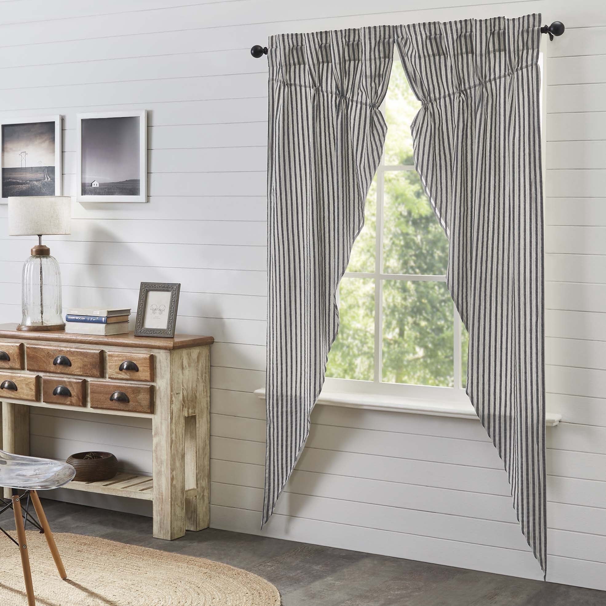 VHC Brands Grain Sack Charcoal Black Stripe Farmhouse Kitchen Curtain ...