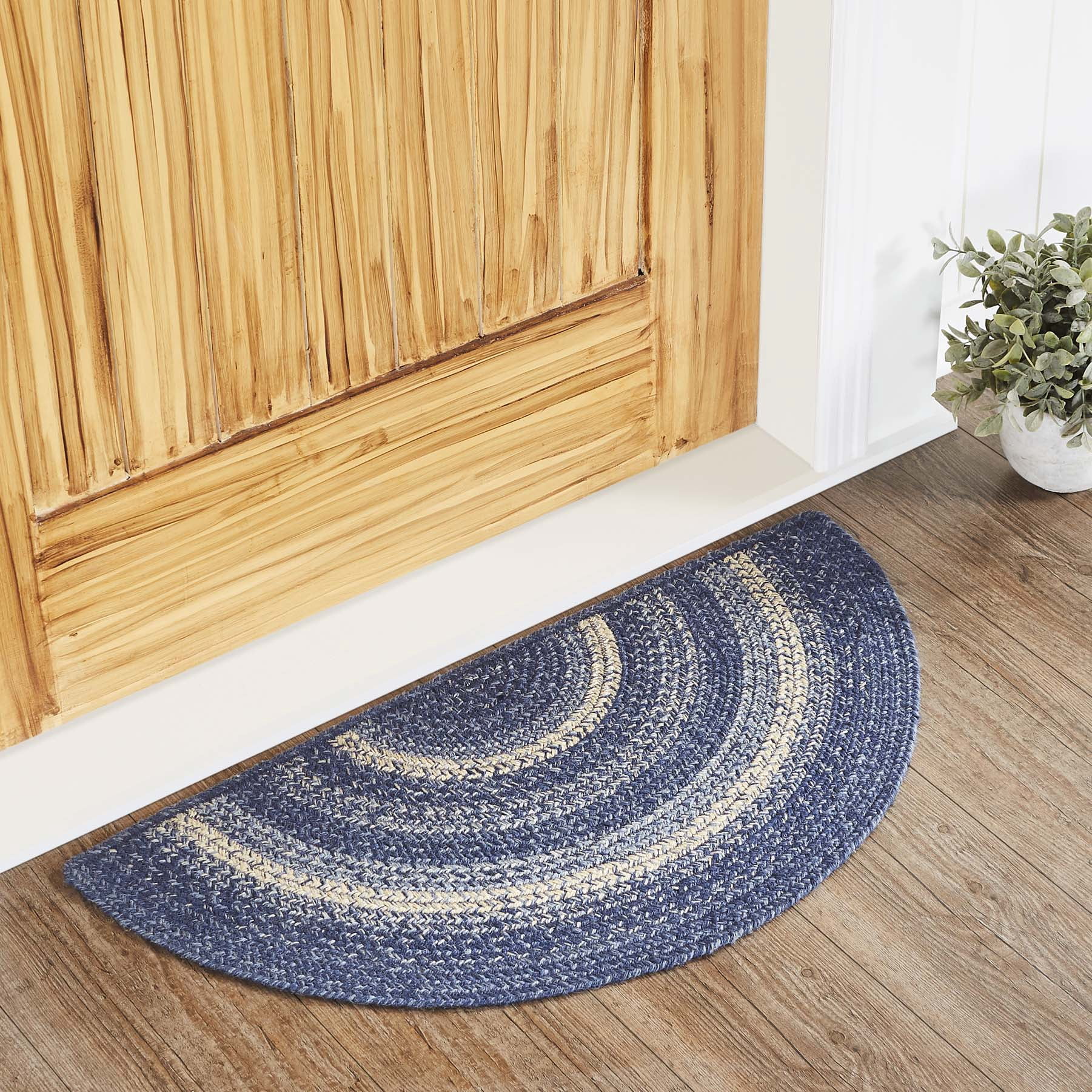VHC Brands Great Falls Blue Rug with PVC Pad, Jute Blend, Half Circle ...