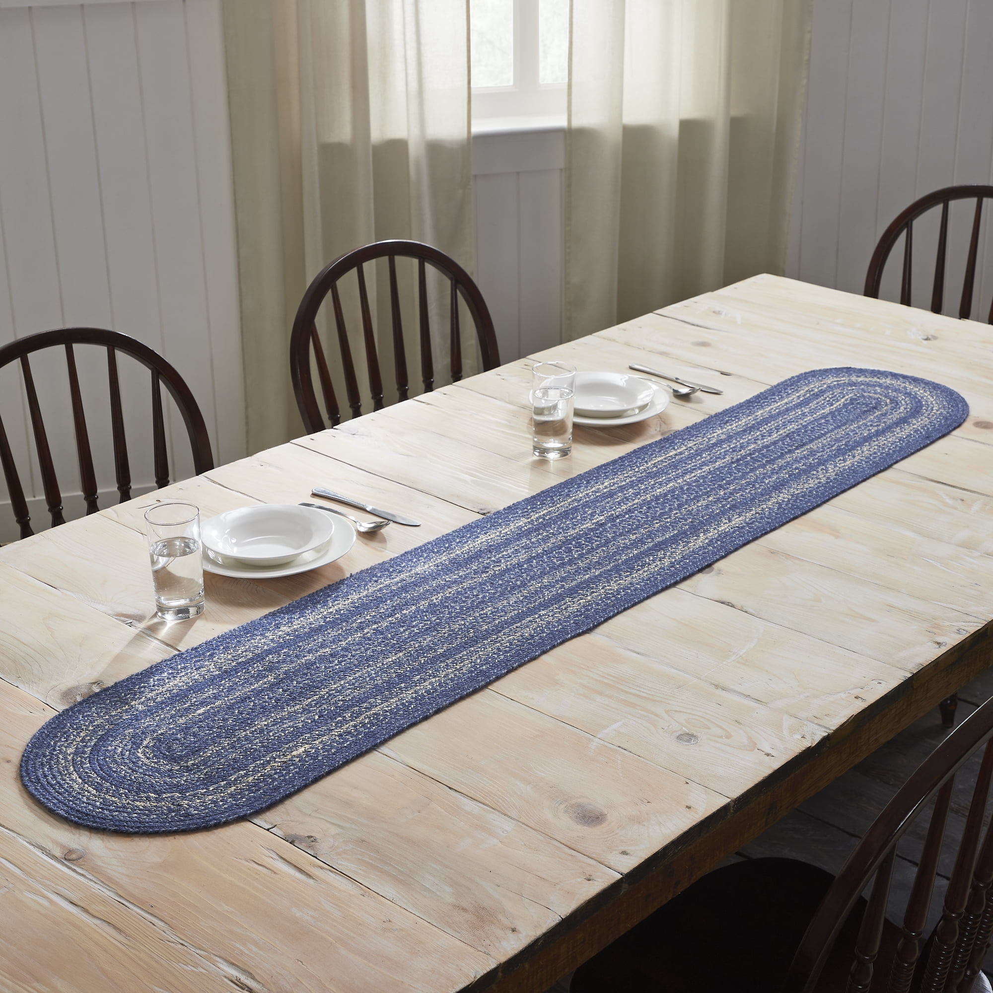 VHC Brands Great Falls, Braided Jute Table Runner, Oval, Blue, 13x72 ...