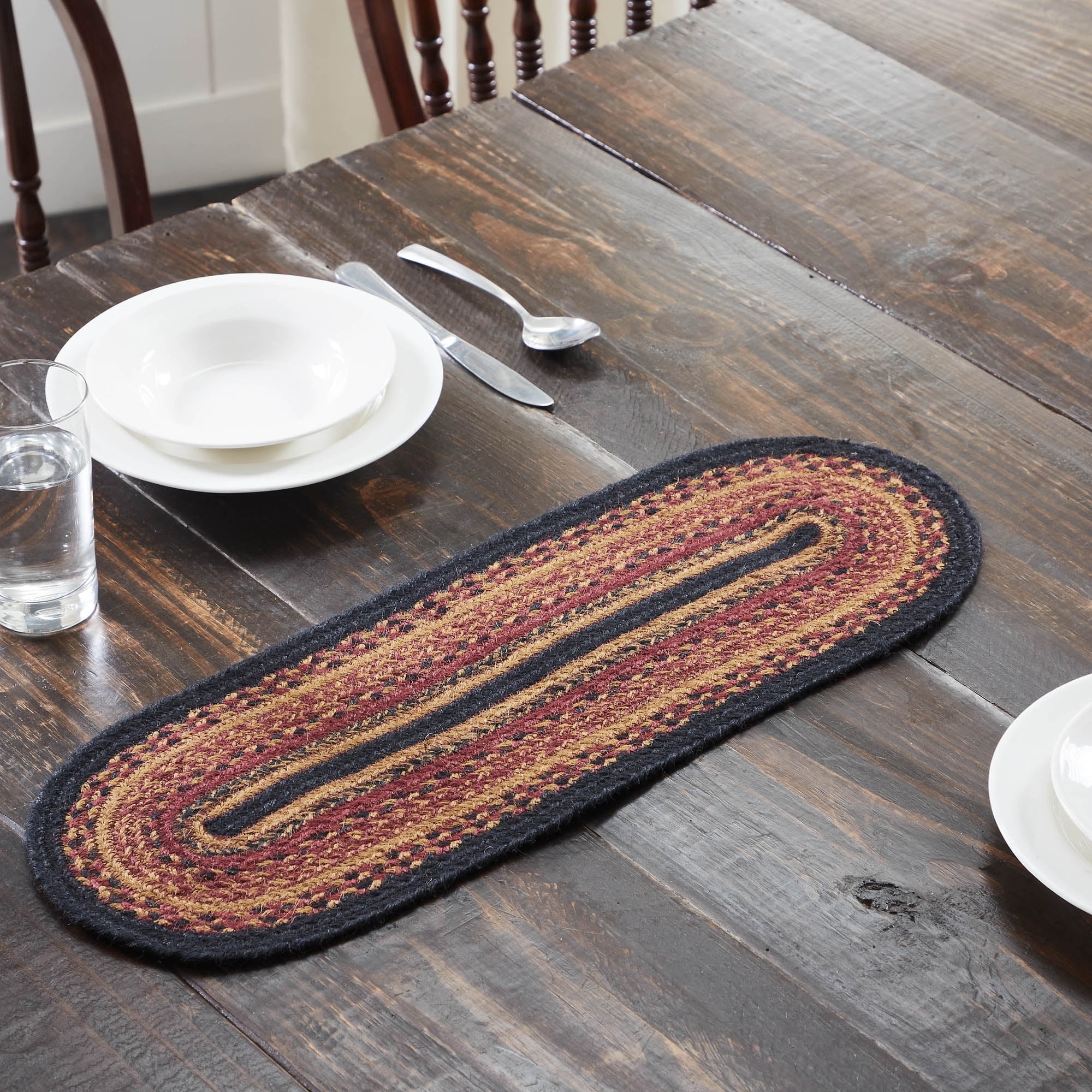 VHC Brands Heritage Farms, Braided Jute Table Runner, Oval, Red Black ...
