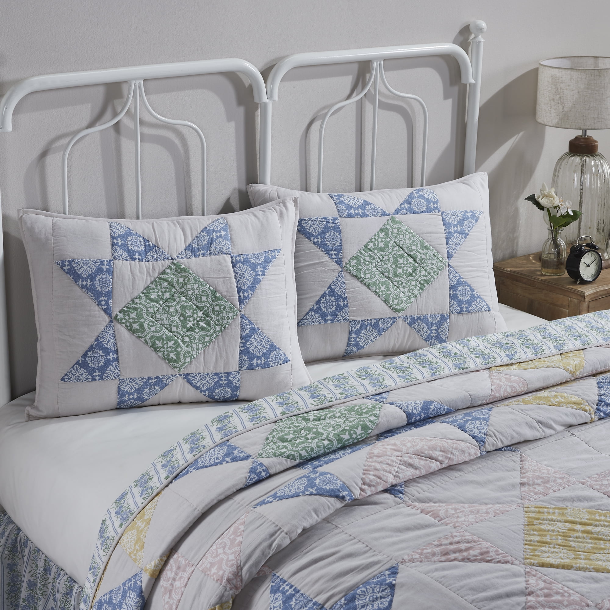 VHC Brands Jolie, Farmhouse Quilted Bed Sham, Standard, Patchwork, Blue & Green, 21x27 - Walmart.com
