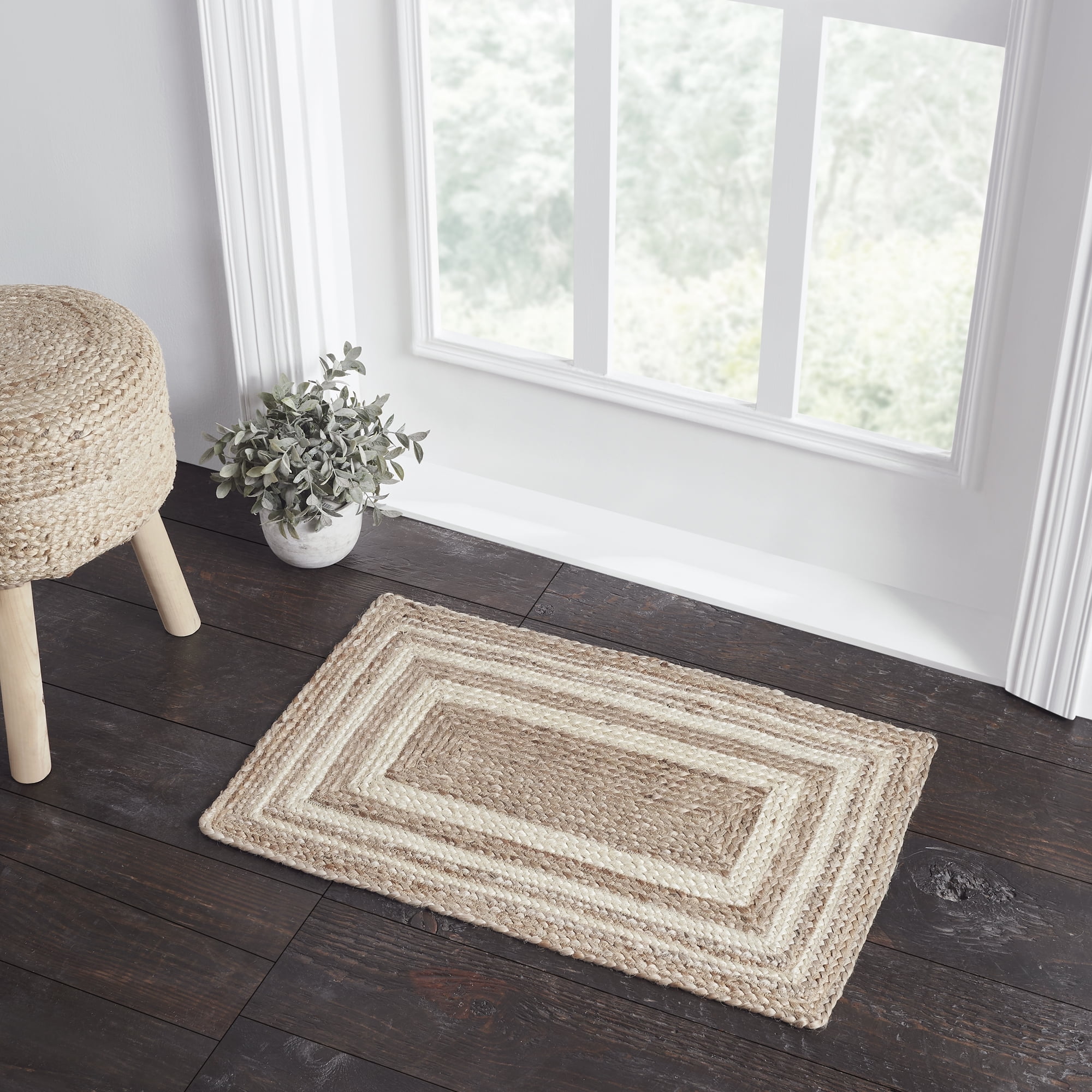 VHC Brands Jute Rug Rectangle with Pad, Natural and Crème, 20x30 ...