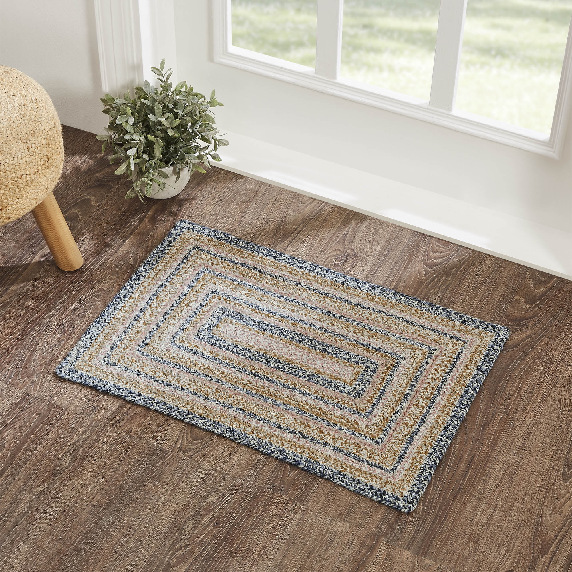 VHC Brands Kaila Farmhouse 20"x30" Accent Rug Blue Textured Jute Striped Pad Rectangle Floor ...