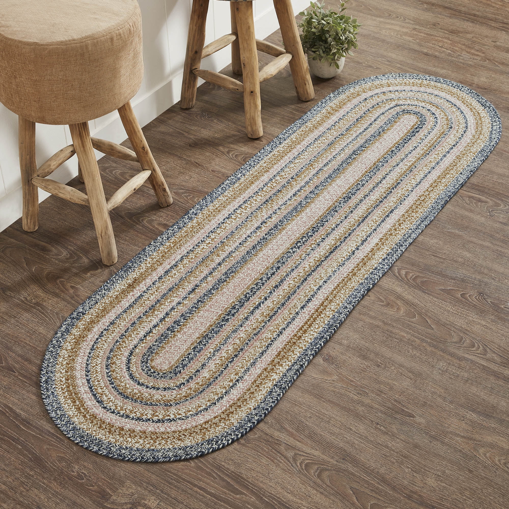 VHC Brands Kaila Farmhouse 24"x78" Area Rug Blue Textured Jute Striped ...