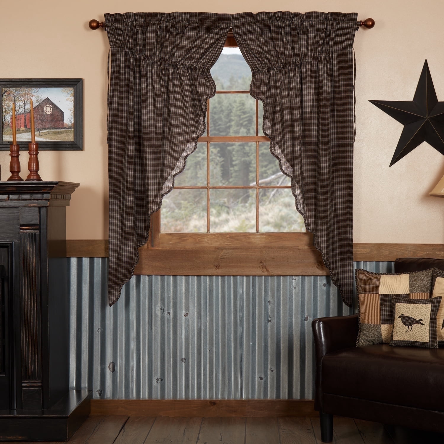 VHC Brands Kettle Grove Curtains, Plaid Prairie Short Panel Scalloped ...