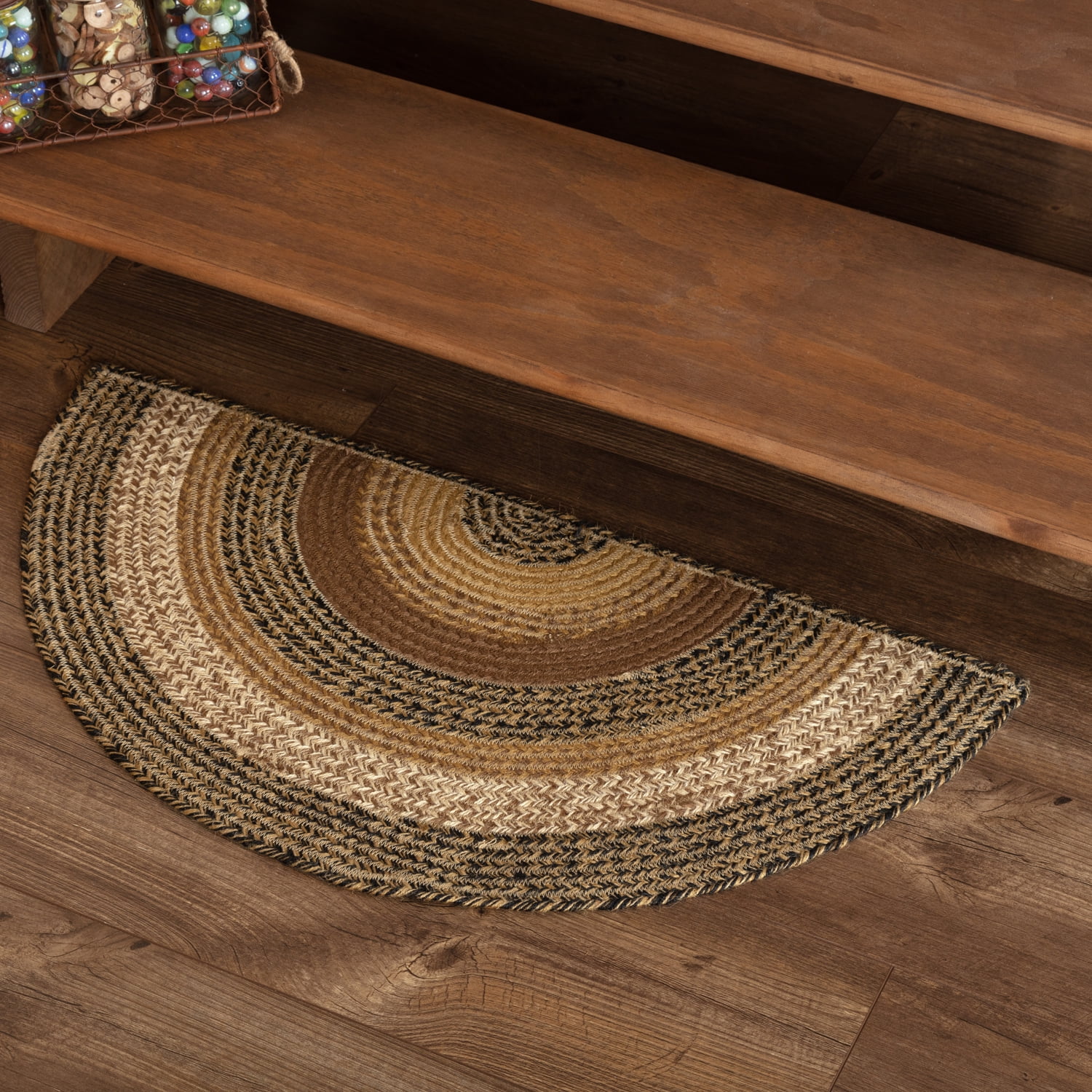VHC Brands Kettle Grove Primitive Jute Tan Striped Rug Half Circle ...