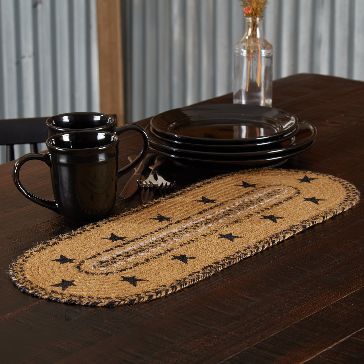 VHC Brands Kettle Grove Primitive Jute Tan Textured Oval Table Runner ...
