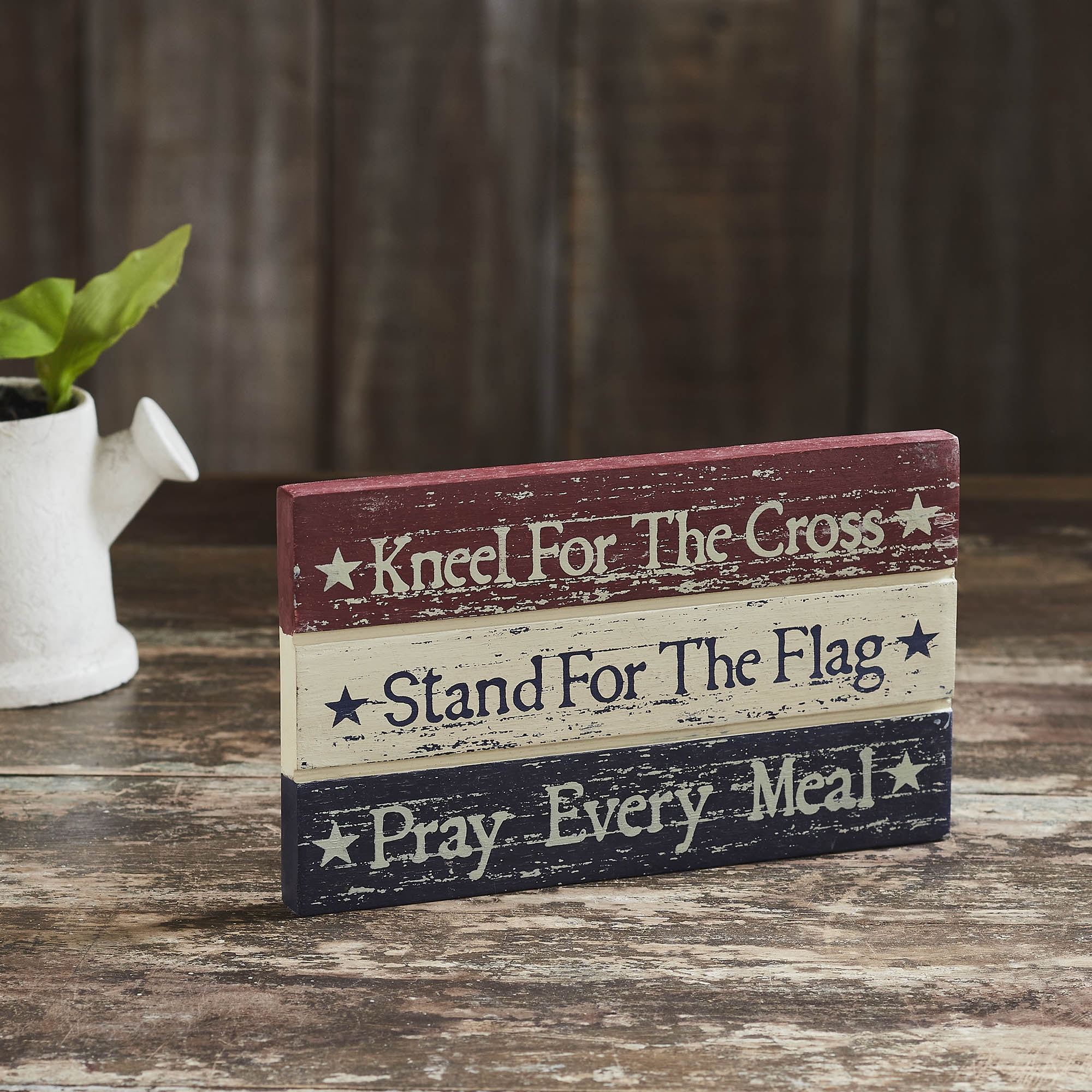 VHC Brands Kneel Stand Pray Wooden Sign 5.25x9x0.75, Independence Day ...