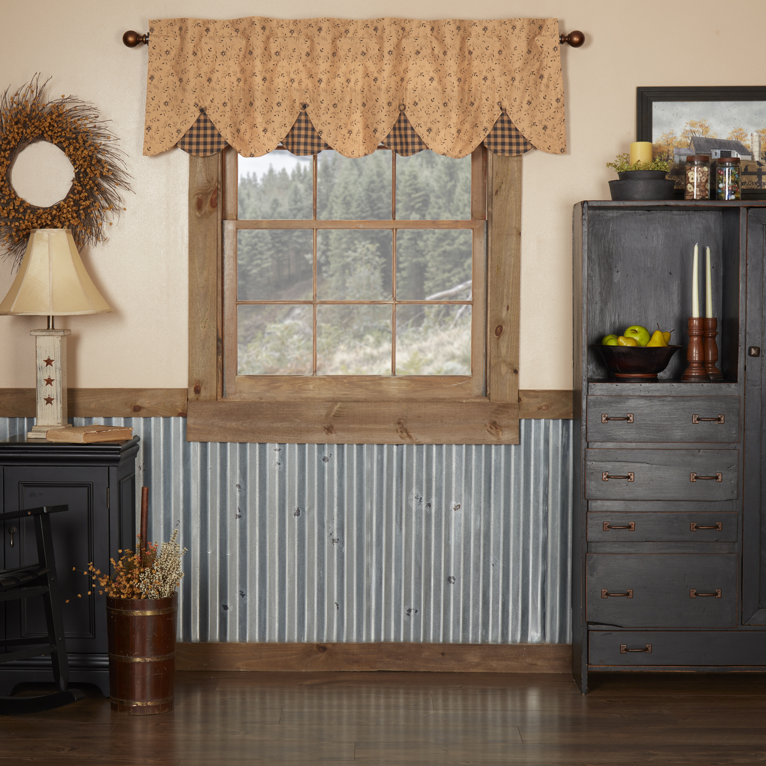 Natural Navy Tan Rustic & Lodge Kitchen Curtains Burlap Natural Check ...