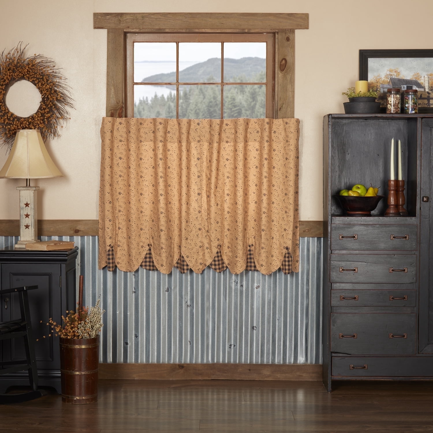 VHC Brands Maisie Primitive Cottage Curtains, 36x36" Tier Pair, Tan ...