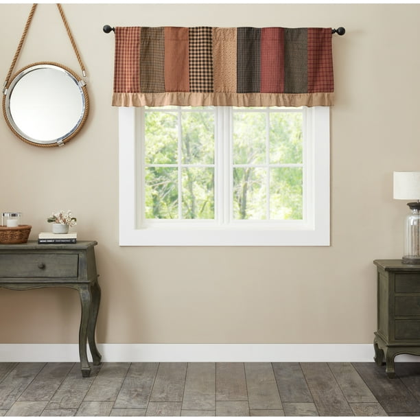 VHC Brands Maisie Primitive Country Kitchen Curtain, Red Patchwork ...