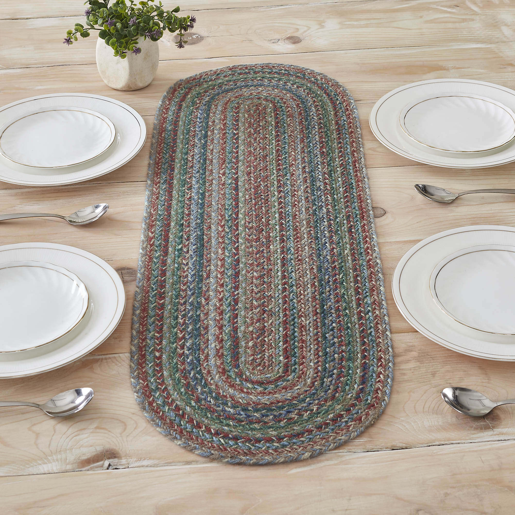 VHC Brands Multi Braided Farmhouse 12 x36 Table Runner Green Textured VHC Brands Multi Braided Farmhouse 12 x36 Table Runner Green Textured