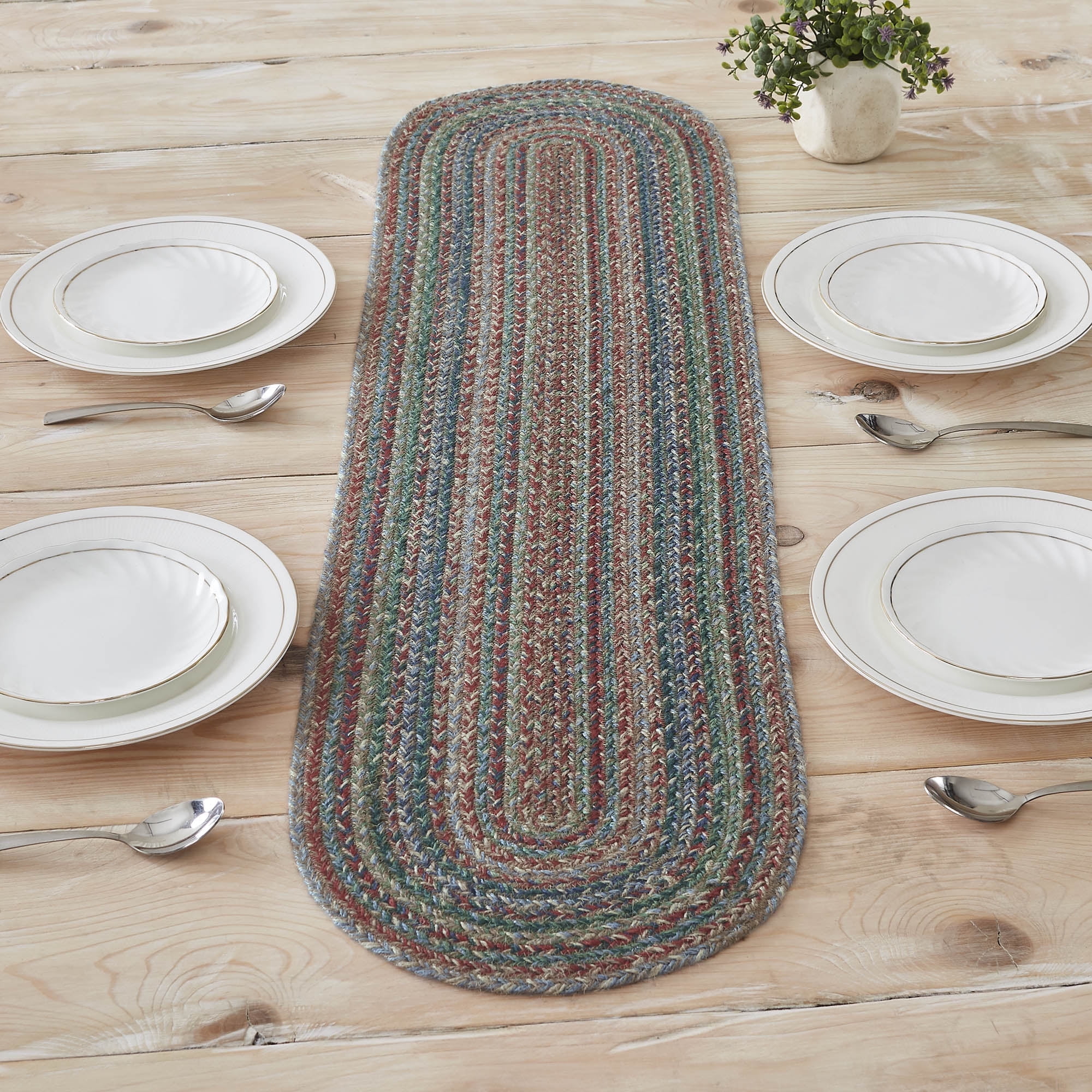 VHC Brands Multi Braided Farmhouse 12"x48" Table Runner Green Textured ...