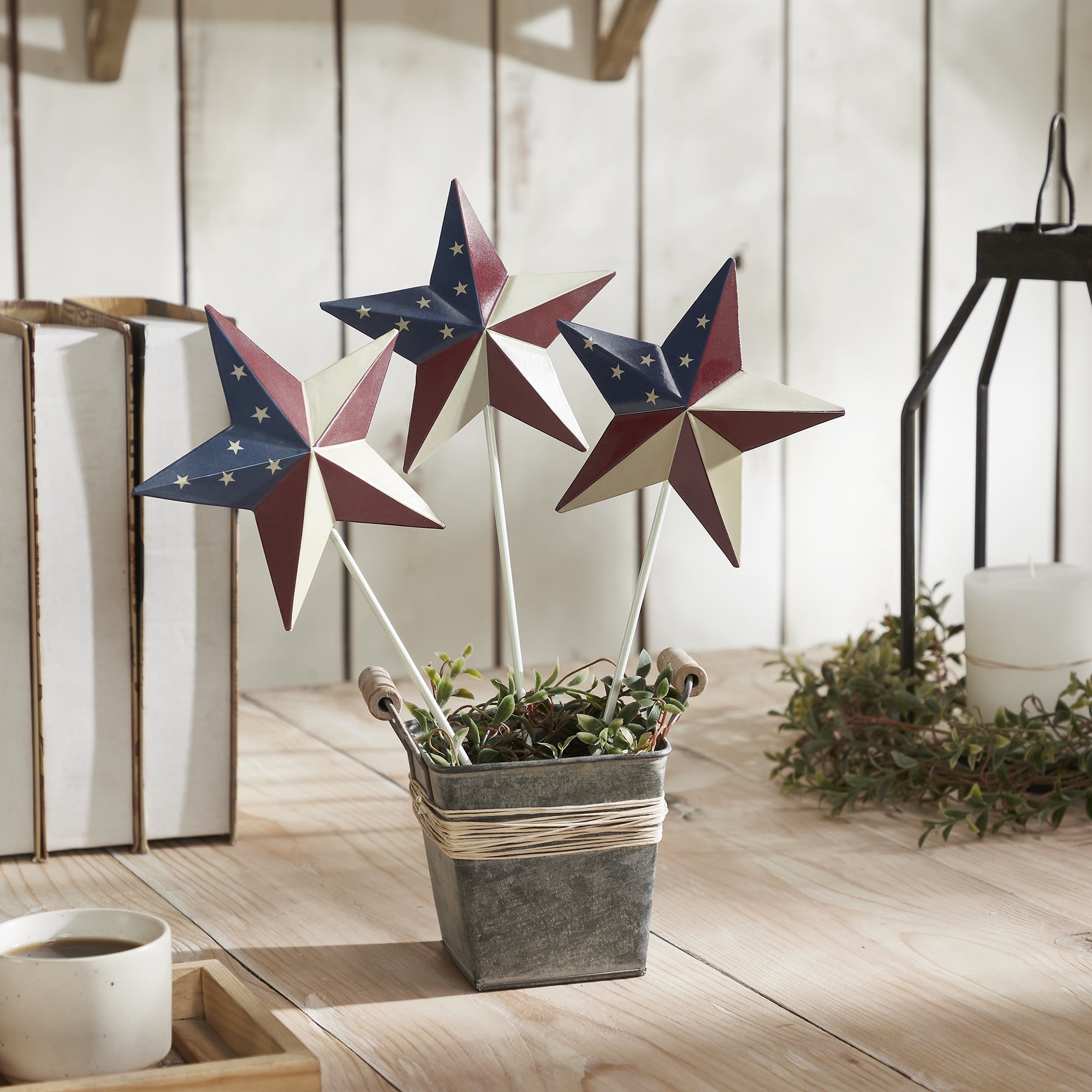 VHC Brands Patriotic Painted Metal American Flag Theme Star on Pick Set ...