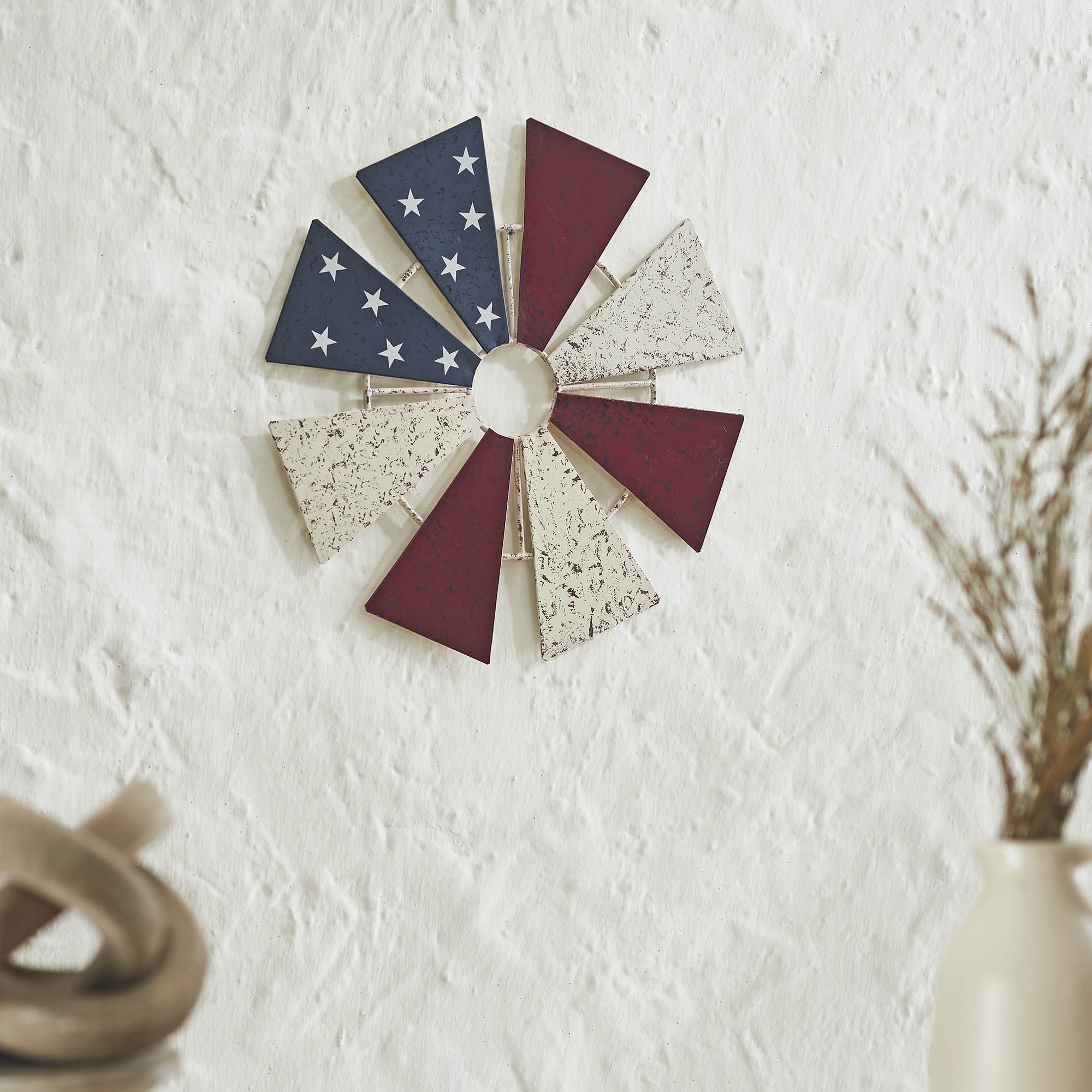 VHC Brands Patriotic USA Flag Metal Windmill Blades Wall Hanging 12 ...