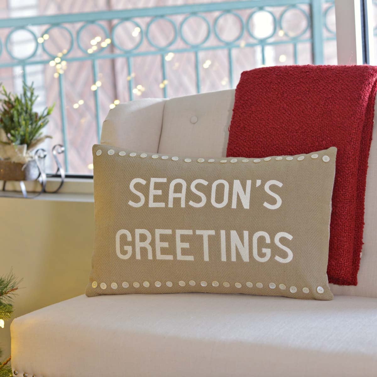 VHC Brands Pearlescent Seasons Greetings Text Textured Cotton Coastal ...