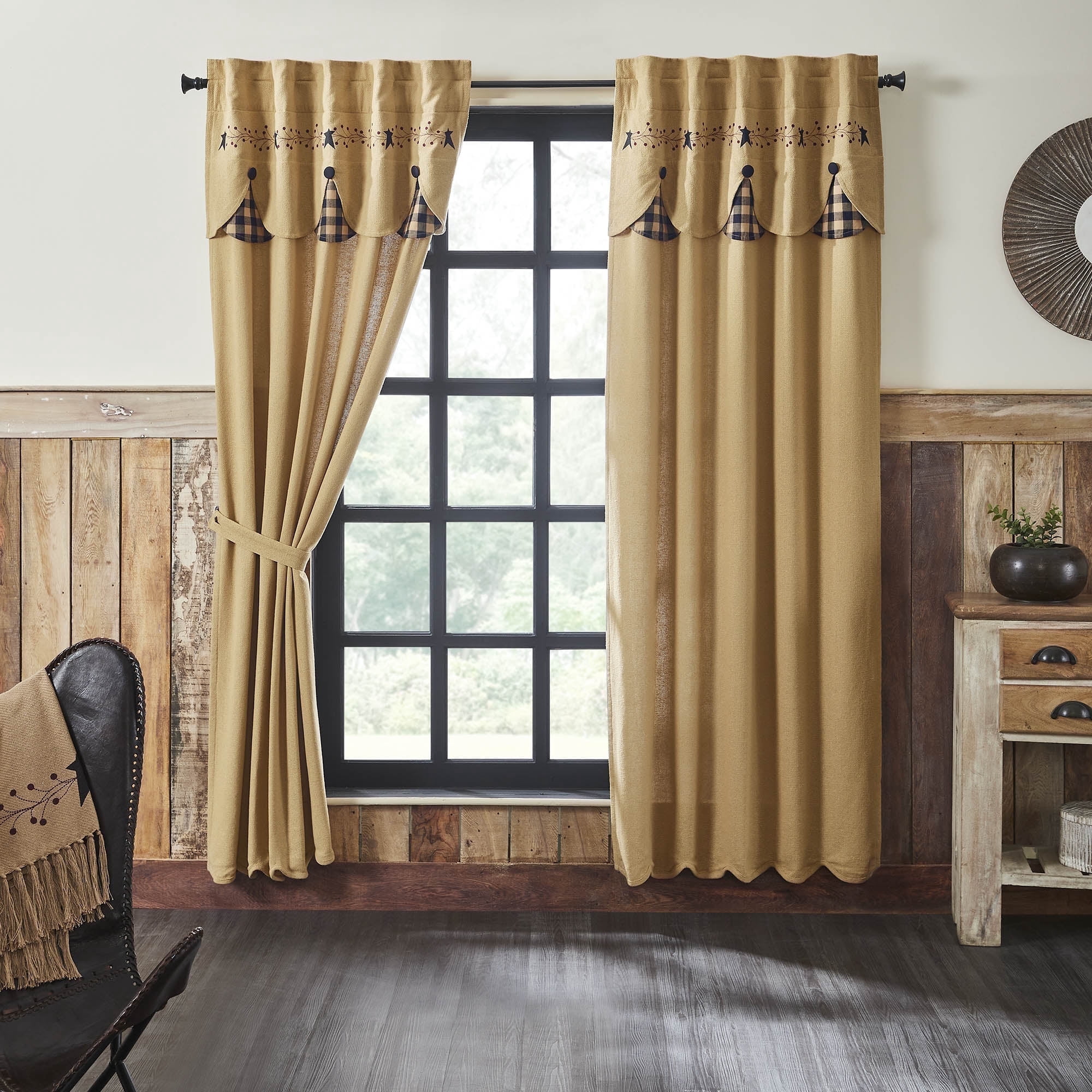 Pip Vinestar Panel with Attached Scalloped Layered Valance Set of 2 ...