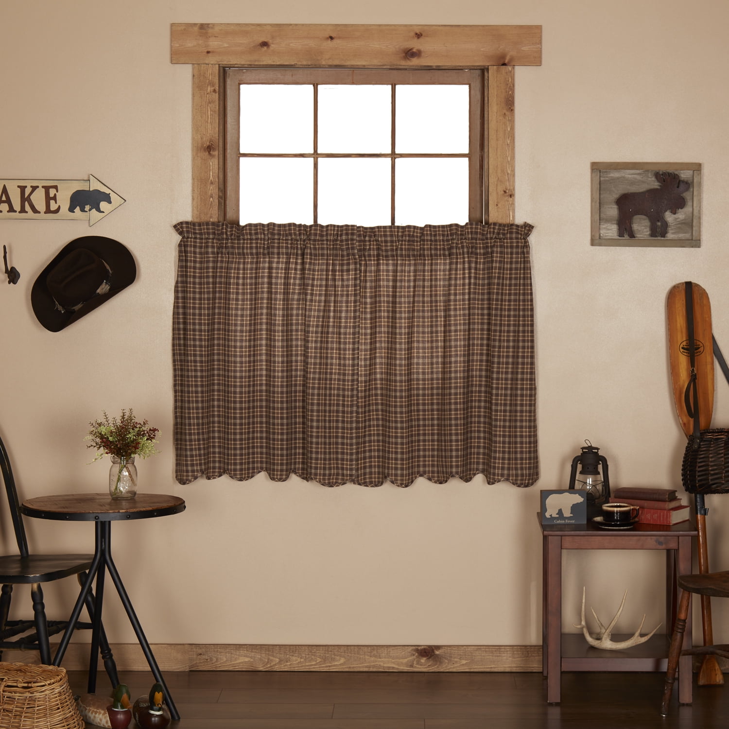 VHC Brands Prescott Rustic 36"x36" Tier Pair Brown Rod Pocket Cotton ...
