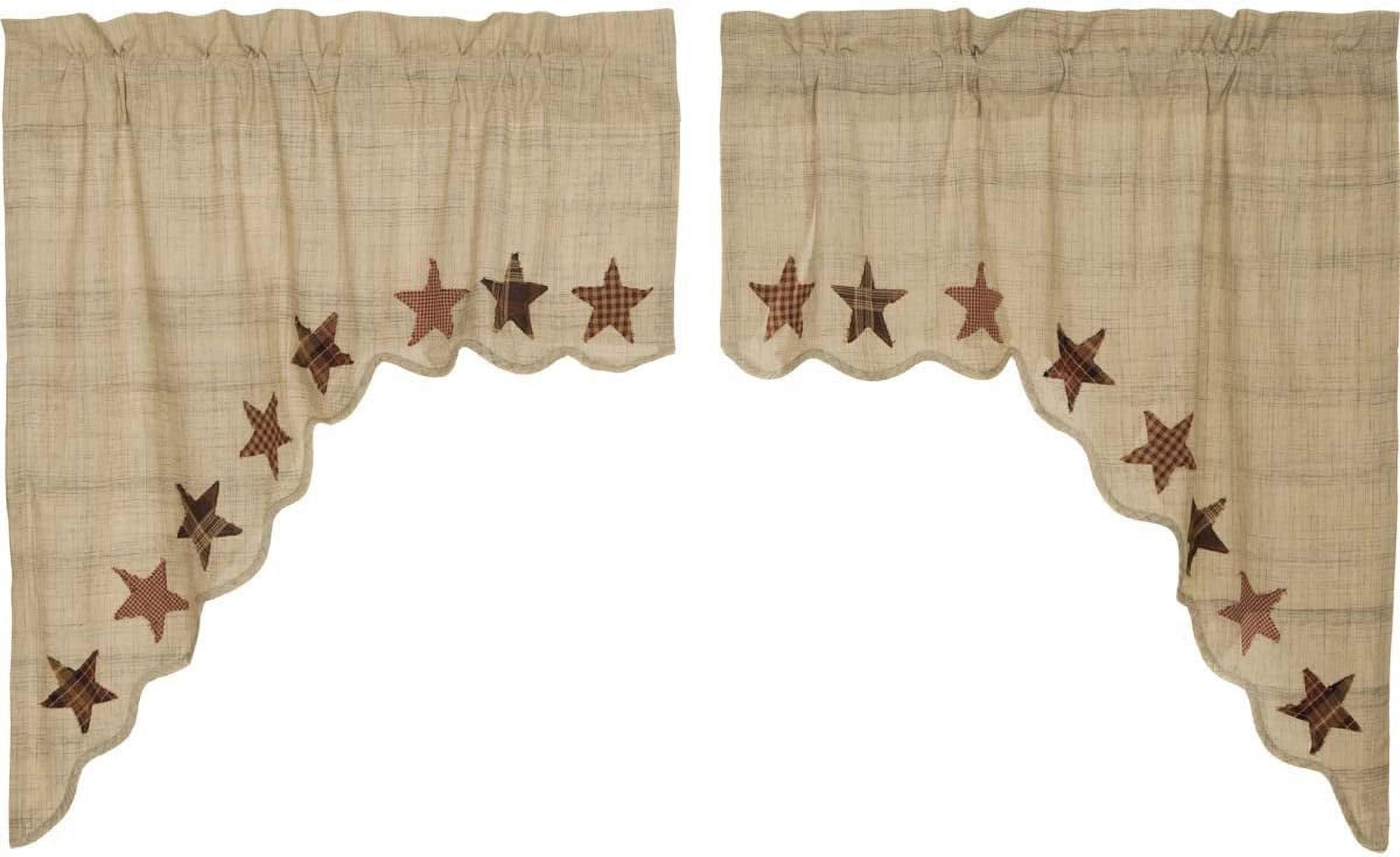 VHC Brands Primitive Classic Country Kitchen Window Curtains - Star Tan ...