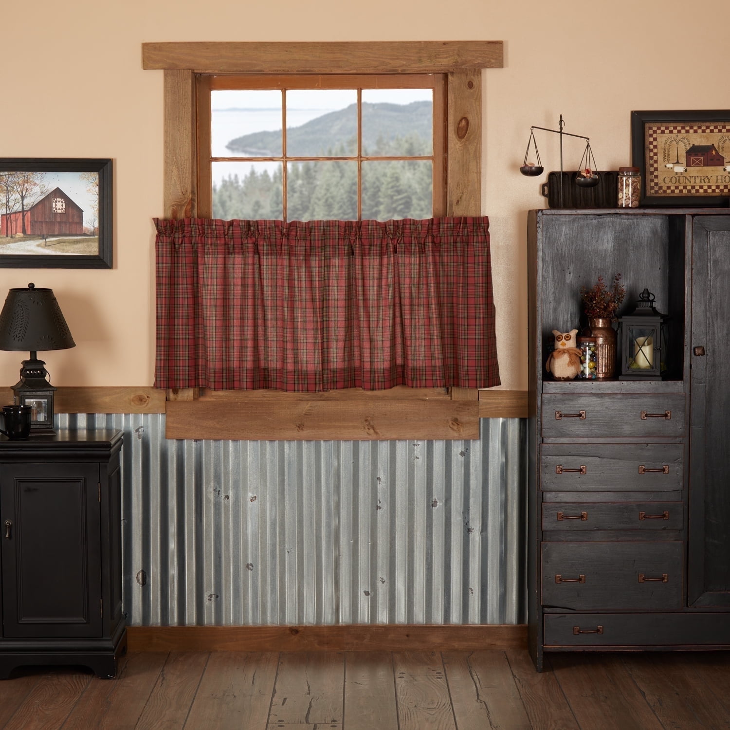 VHC Brands Primitive Rustic & Lodge Kitchen Window Curtains-Tartan ...