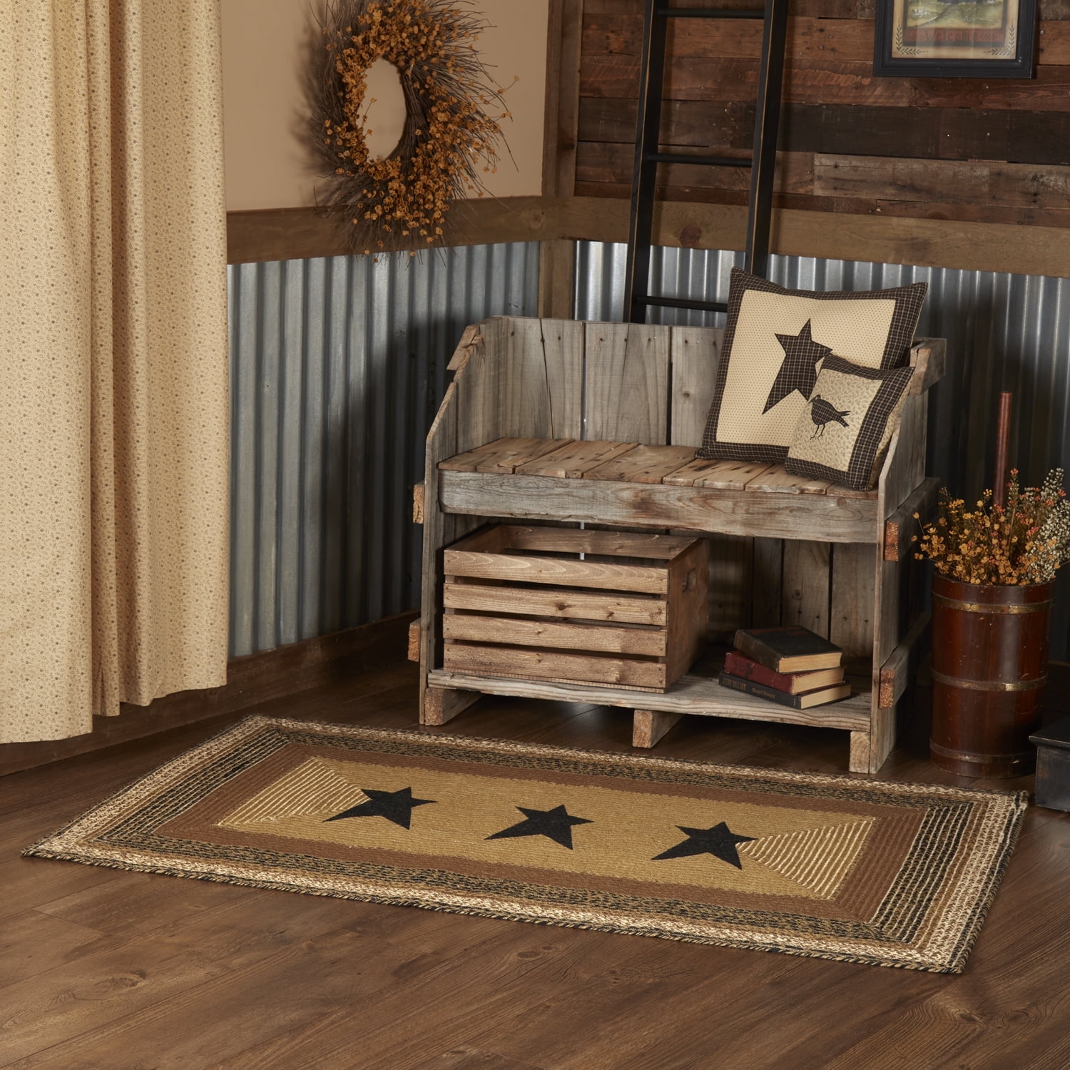 VHC Brands Rug Kettle Grove Jute Primitive Stencil Stars Black Tan ...