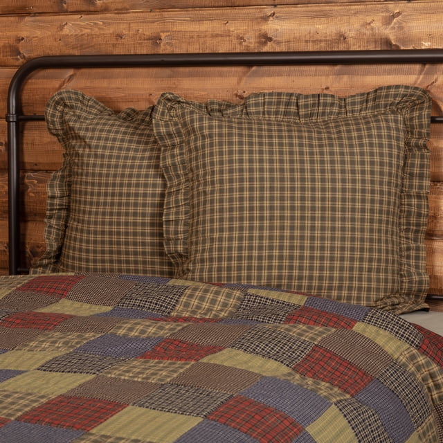 VHC Brands Ridge Plaid Cotton Rustic Bedding Square Euro Sham, Cedar ...