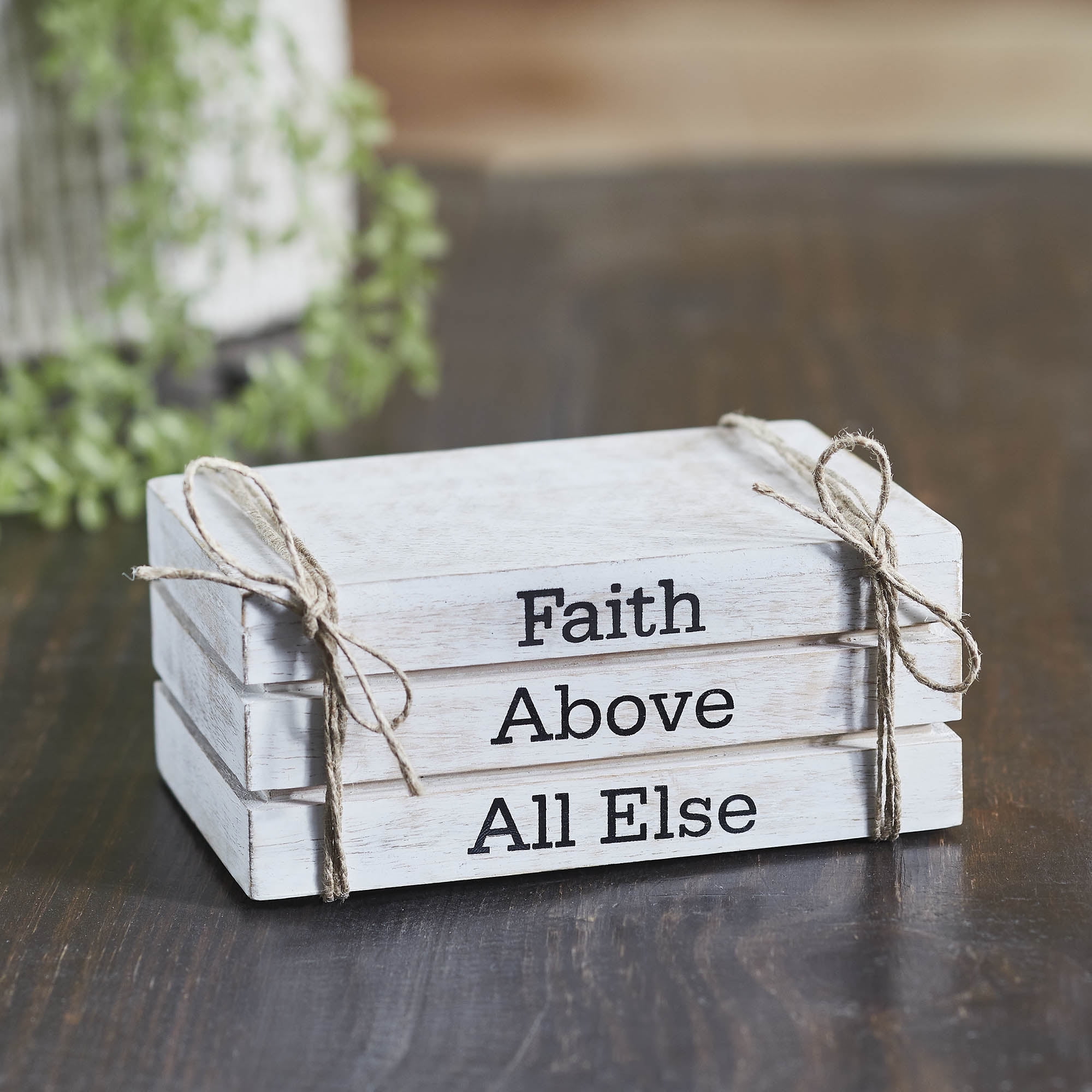 VHC Brands Risen Collection 4” Faith Above All Else Whitewash Faux Book ...