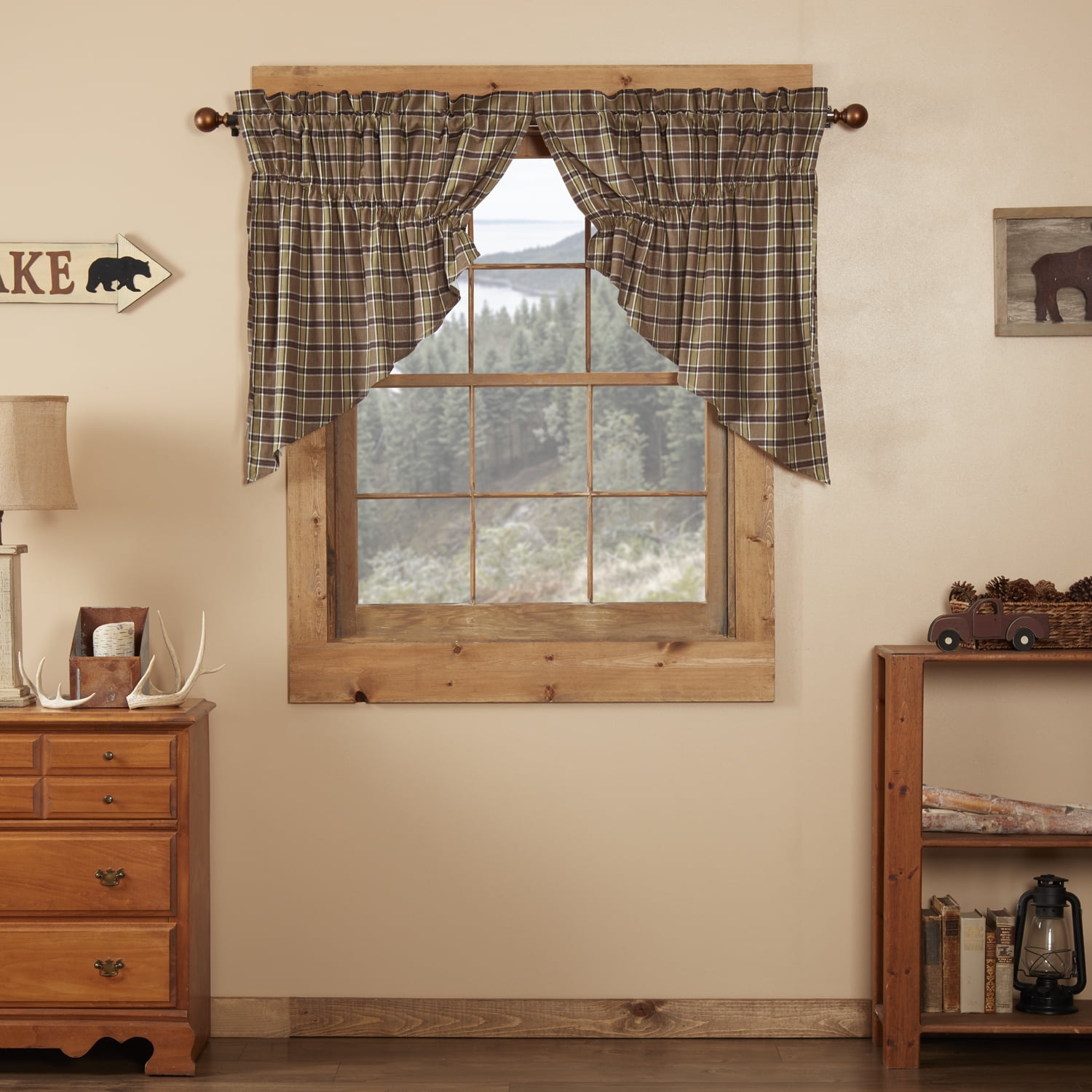 VHC Brands Rustic & Lodge Kitchen Window Curtains-Wyatt Prairie Swag ...