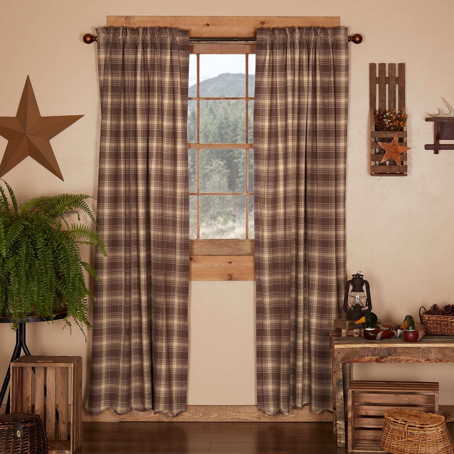 VHC Brands Farmhouse Bedroom Drapes, Rustic Lodge Dawson Star Plaid ...