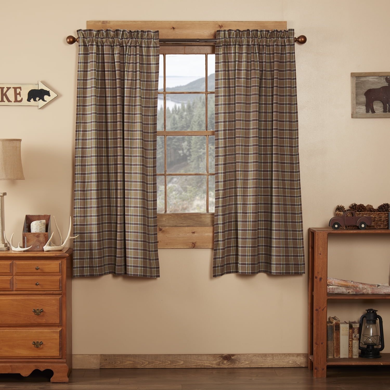 VHC Brands Rustic & Lodge Window Wyatt Short Curtain Panel Pair, Khaki ...