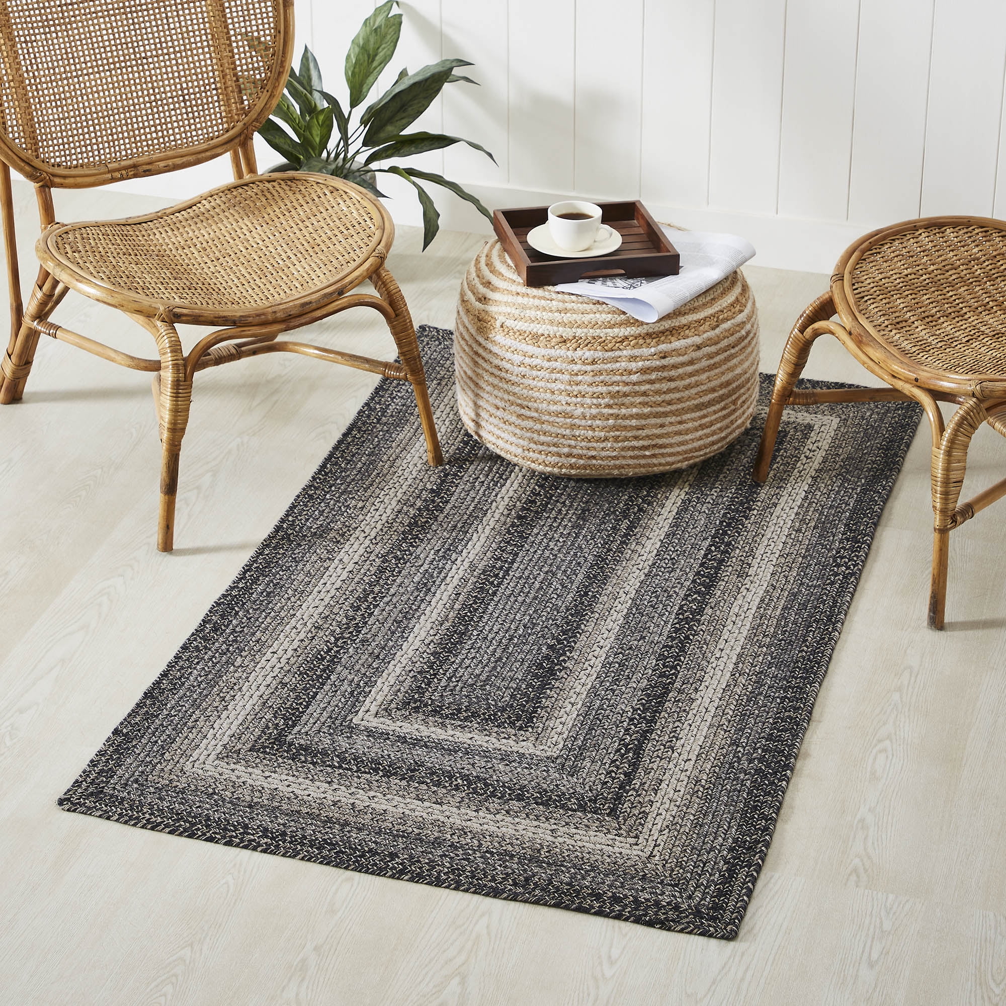 VHC Brands Sawyer Mill Black Farmhouse 36"x60" Area Rug Textured Jute ...