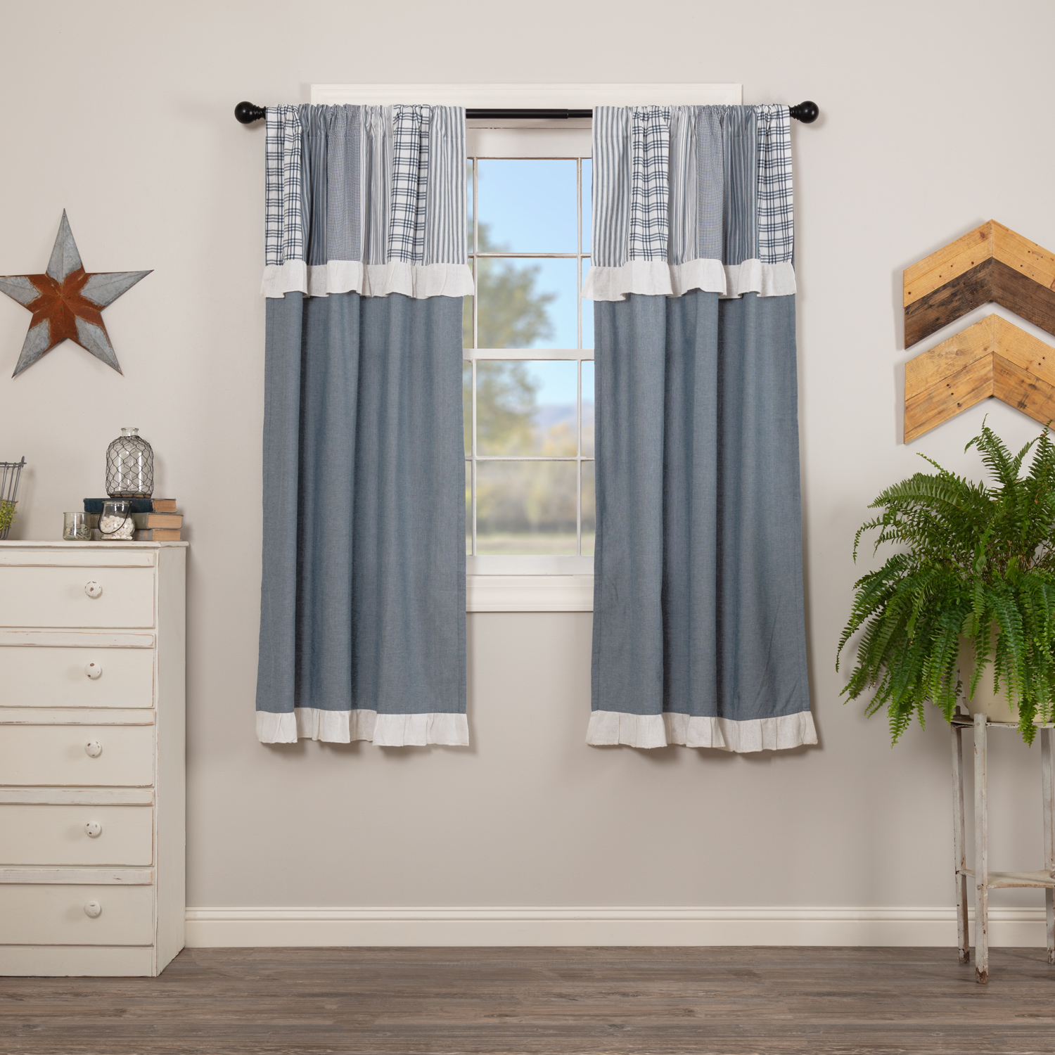 VHC Brands Sawyer Mill Blue Farmhouse Window Panel Set for Living Room ...
