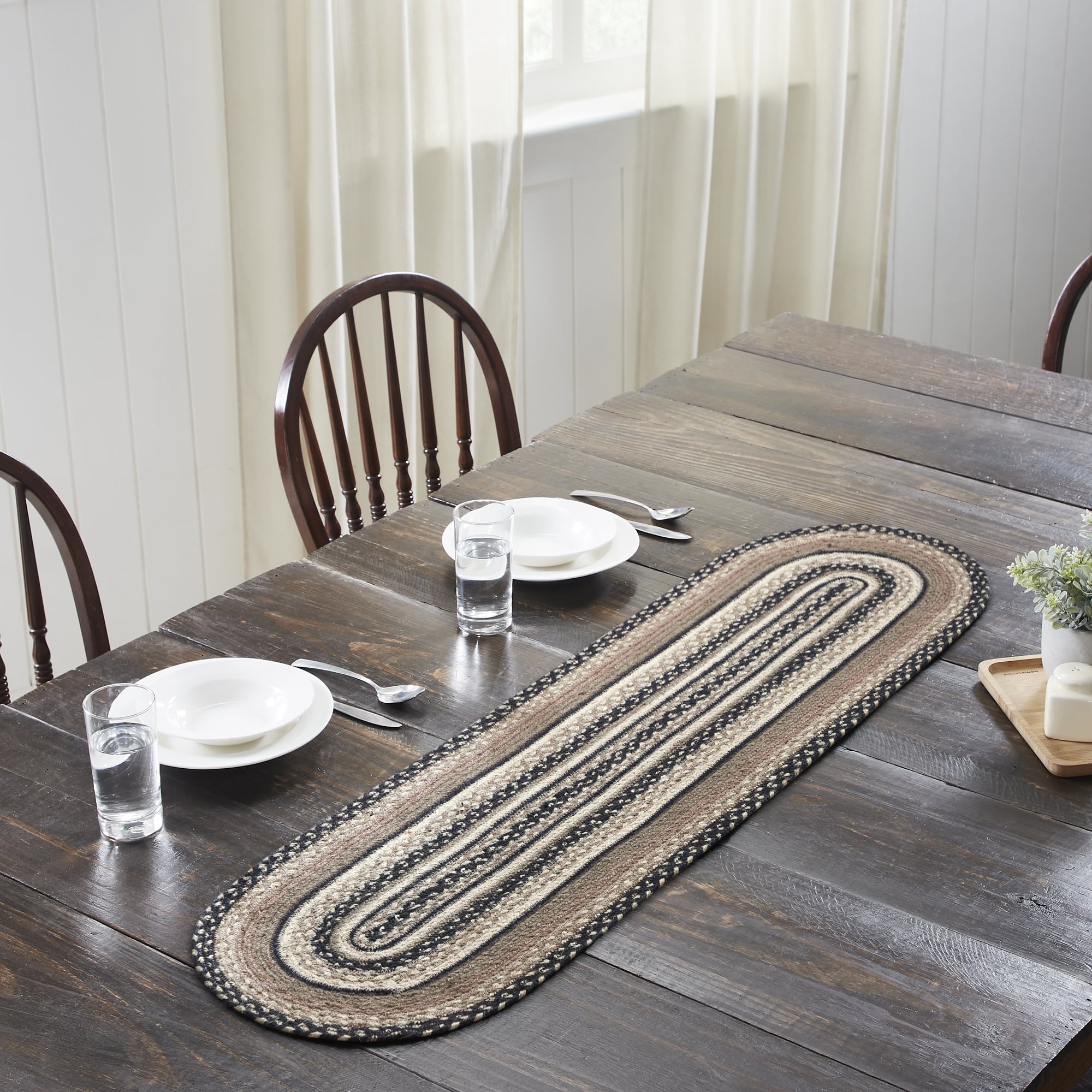 VHC Brands Farmhouse Woven Sawyer Mill, Oval Braided Jute Table Runner ...
