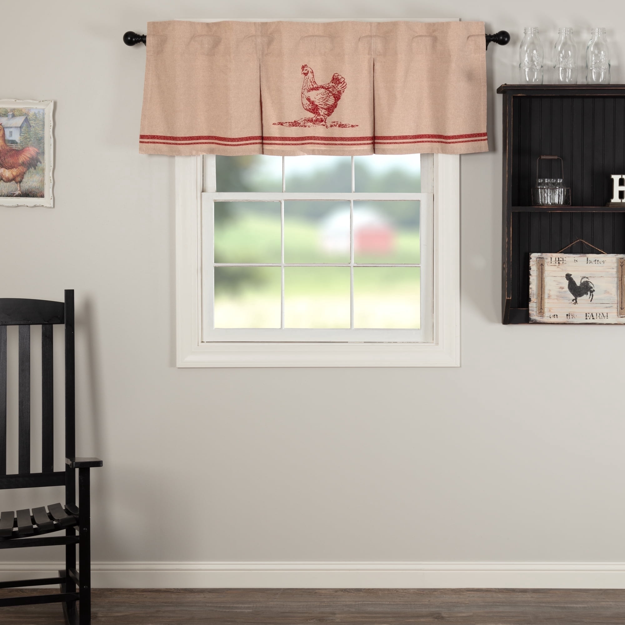 VHC Brands Sawyer Mill Red Chicken Valance Pleated 20x60 - Walmart.com