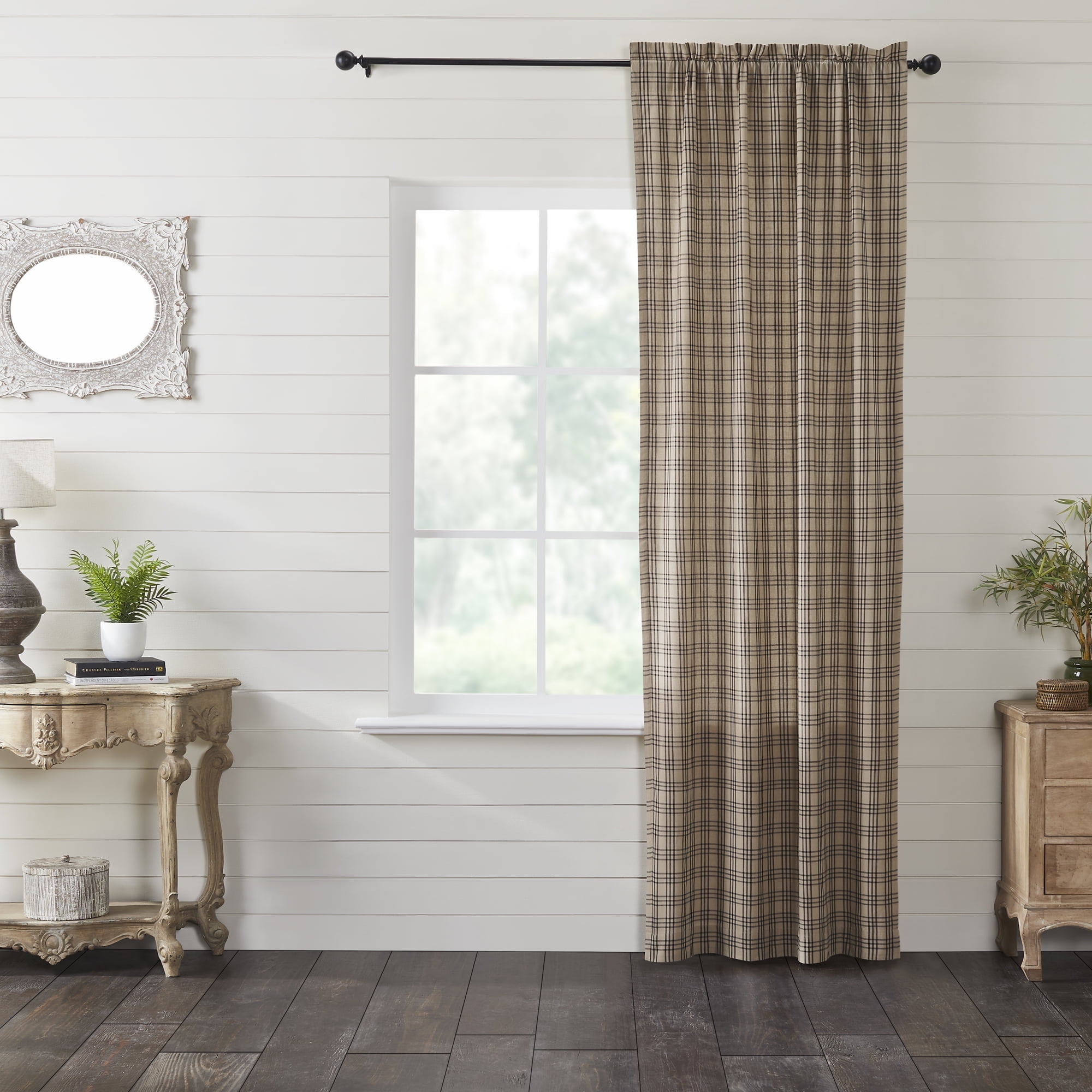 VHC Brands Sawyer Mill, Farmhouse Curtain Panel, Plaid, Charcoal, 96x41 ...