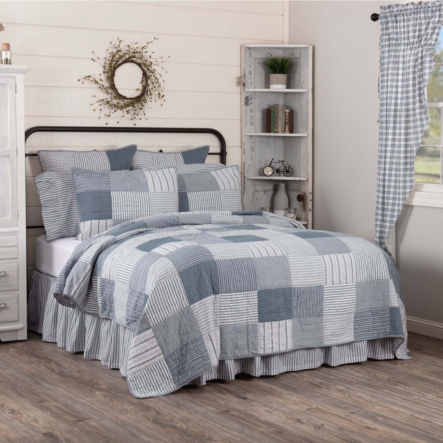 VHC Brands Sawyer Mill Twin Quilt, 68x86, Denim Blue & White Stripe ...