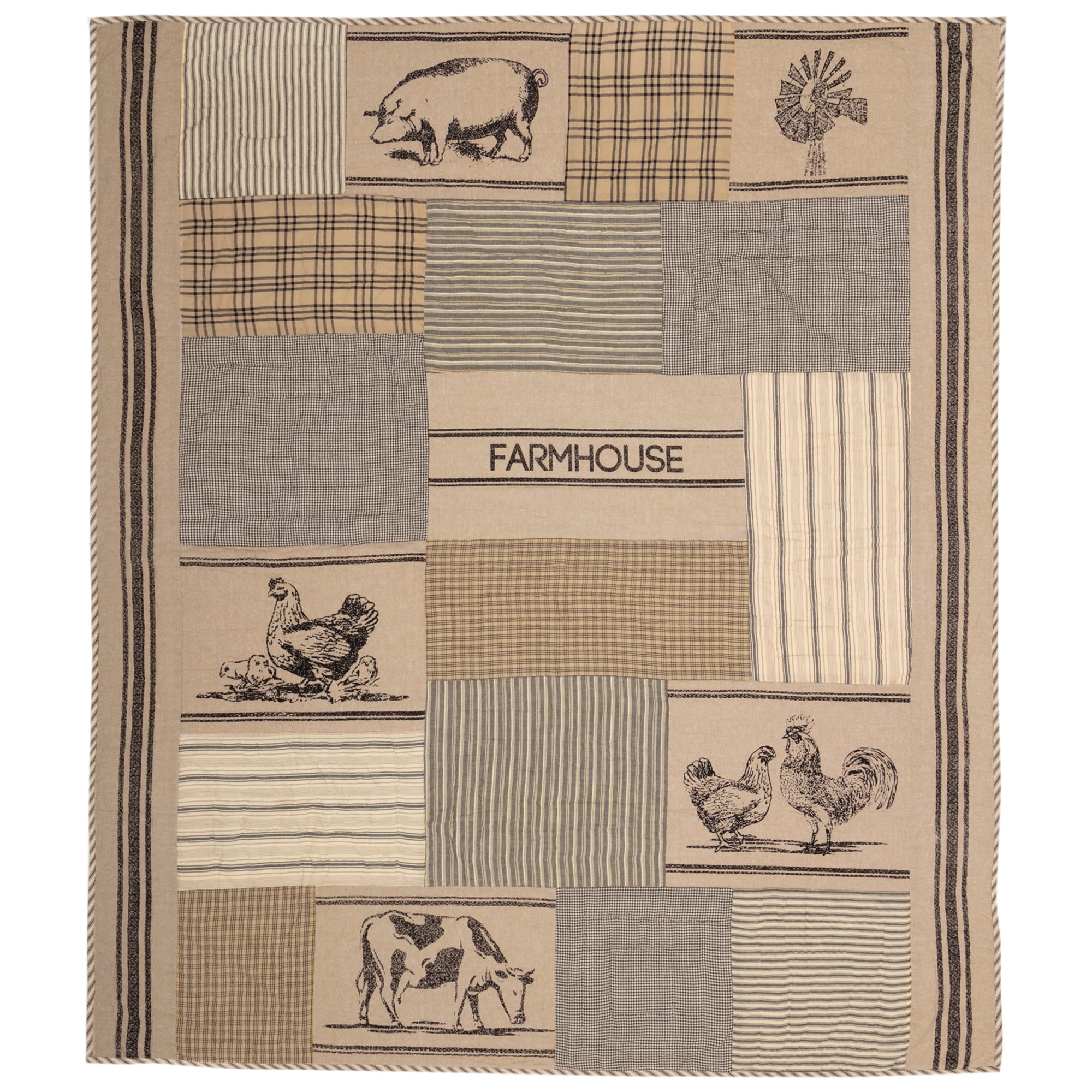 VHC Brands Quilted Style Country Farmhouse Throw Blanket, Sawyer Mill ...
